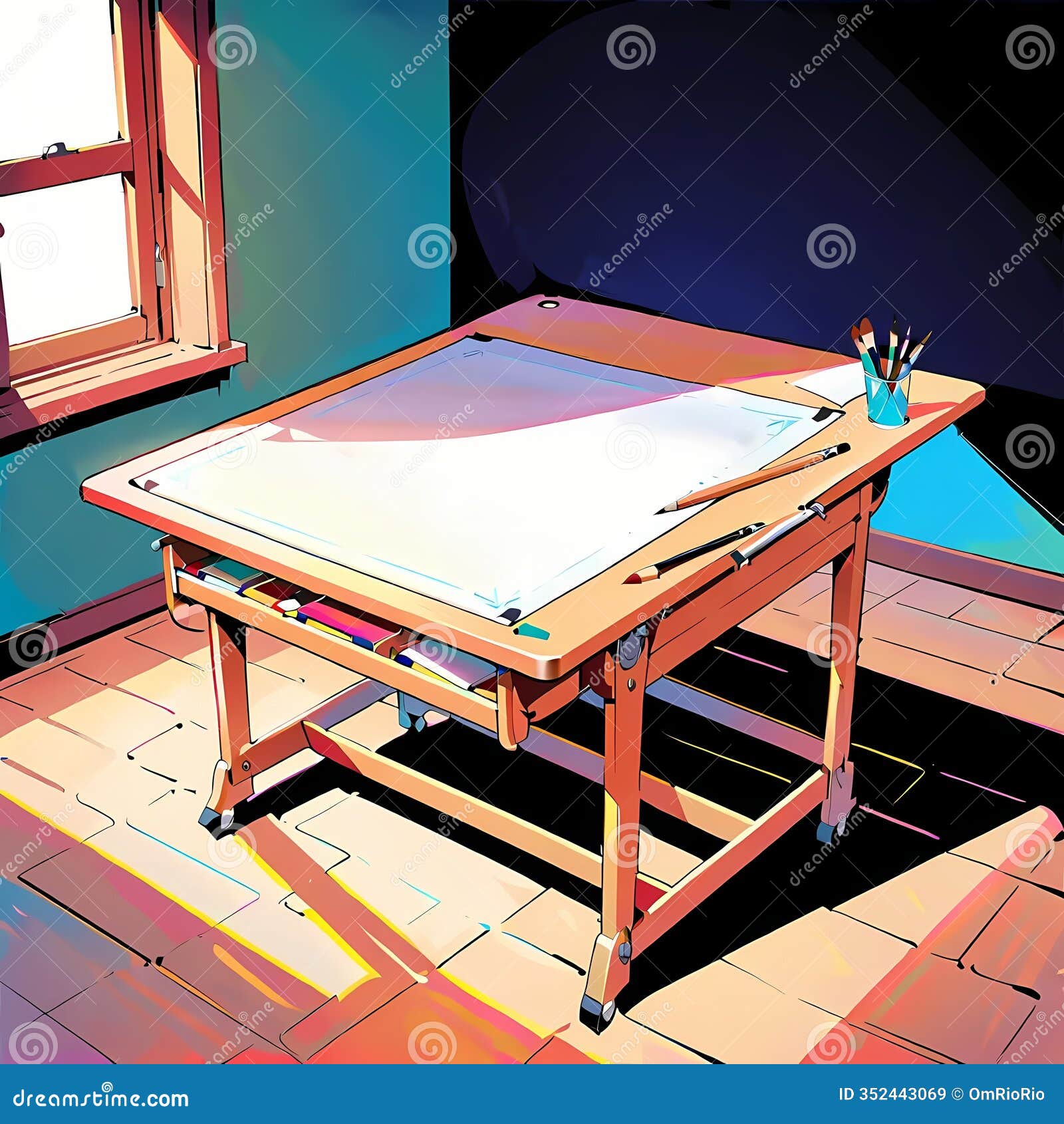 School Drafting Table Education Tool Cartoon Square Illustration ...