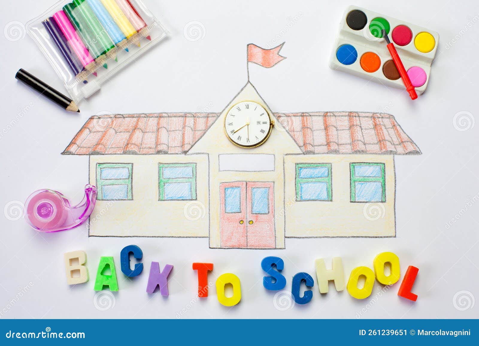 School Drawing stock illustration. Illustration of text - 261239651