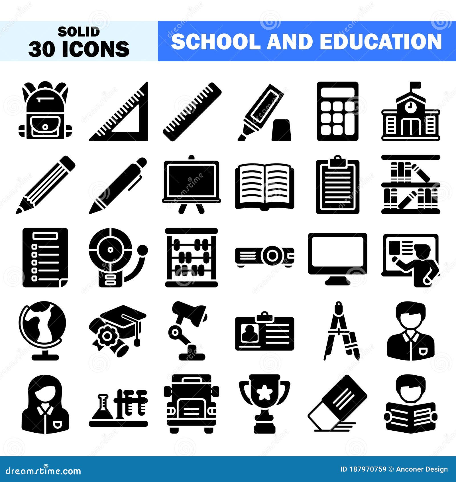 School and Educaation Icons in Solid Style for Any Projects Stock ...