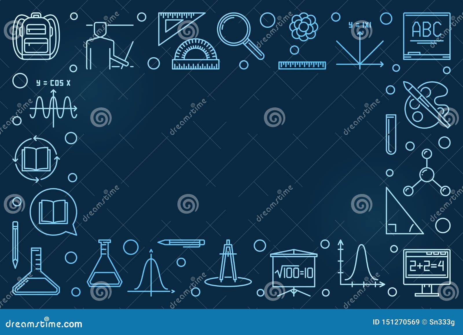 School and Education Blue Linear Frame - Vector Illustration Stock ...
