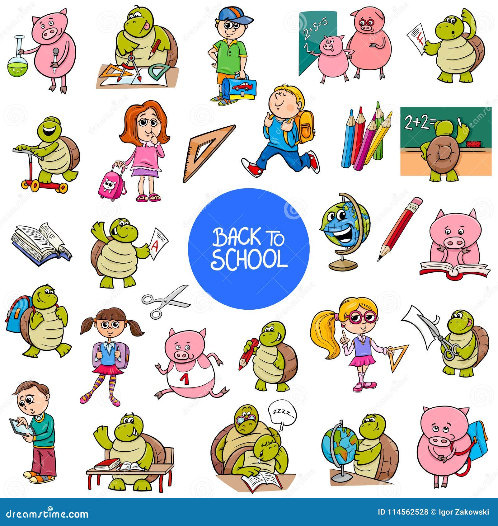 School and Education Carton Characters Set Stock Vector - Illustration ...