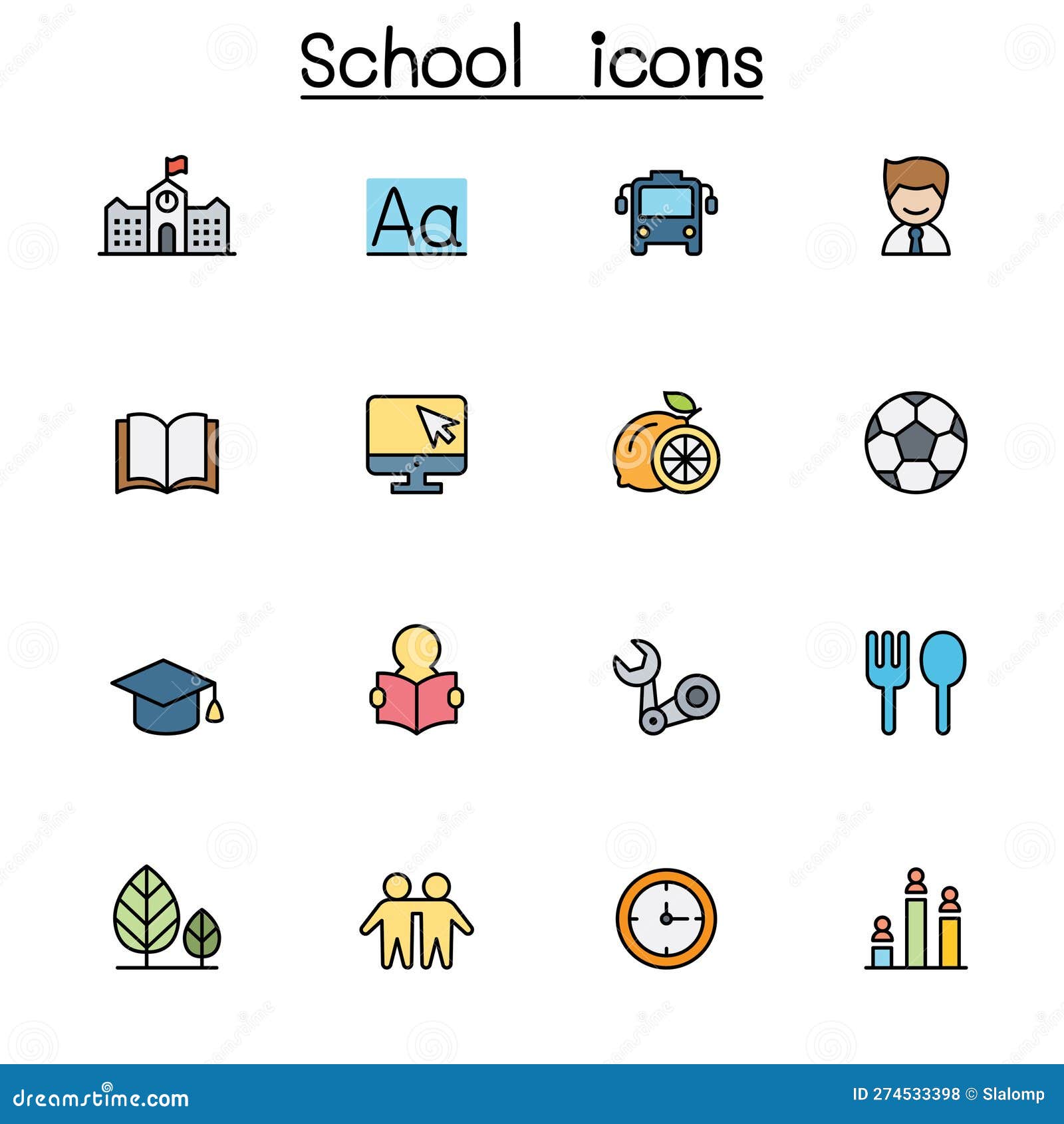 School & Education Color Line Icon Set Stock Vector - Illustration of ...