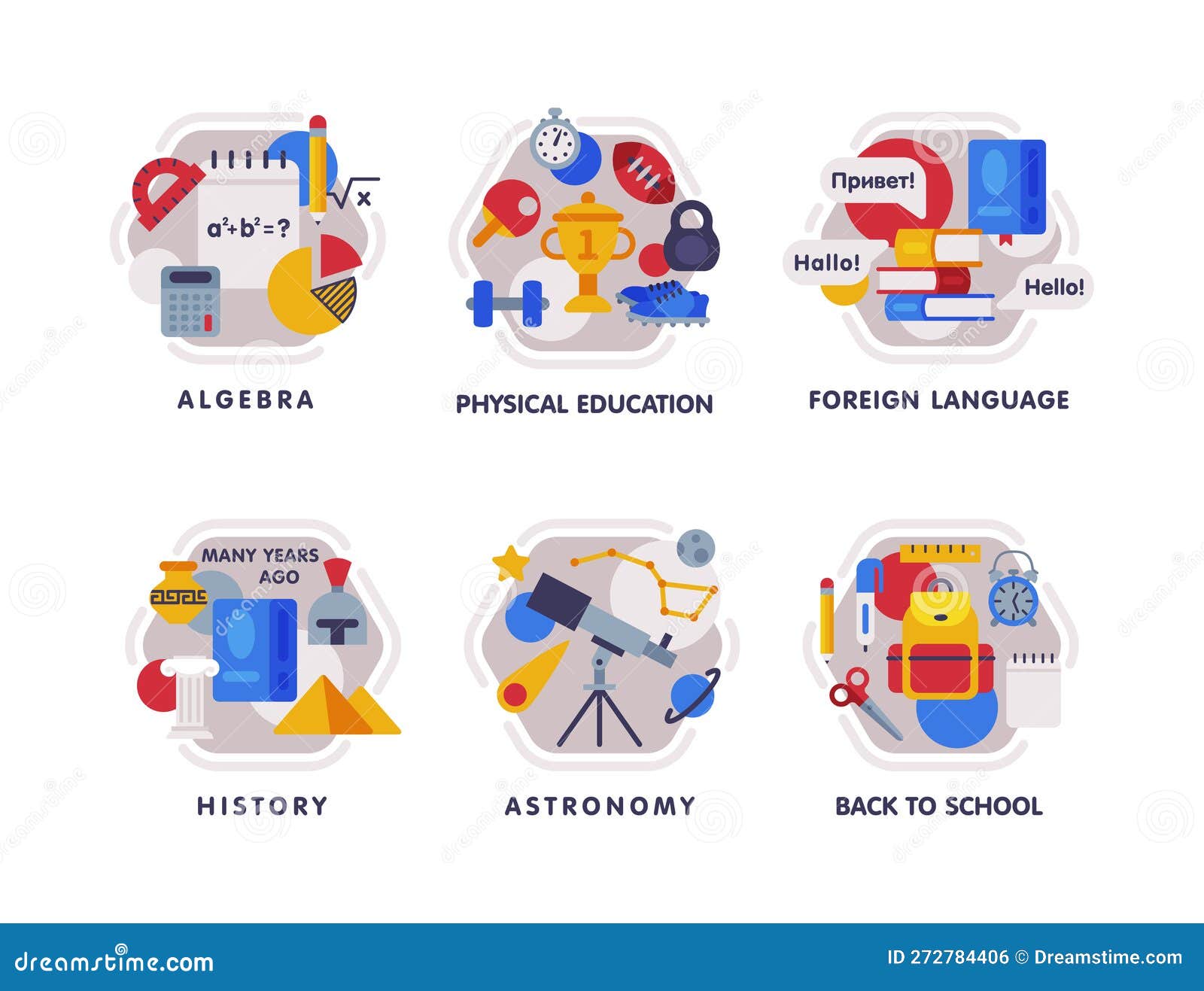 School Education Composition with Text Caption and Educational Objects ...