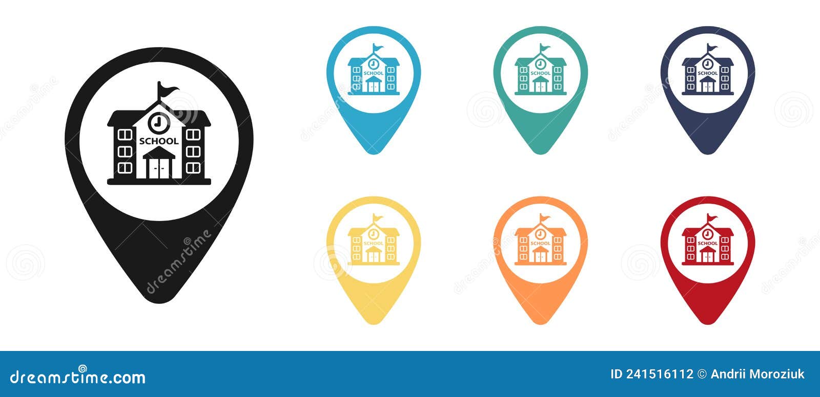 School, Education Concept. Mark on the Map. Set of Multicolored Icons ...