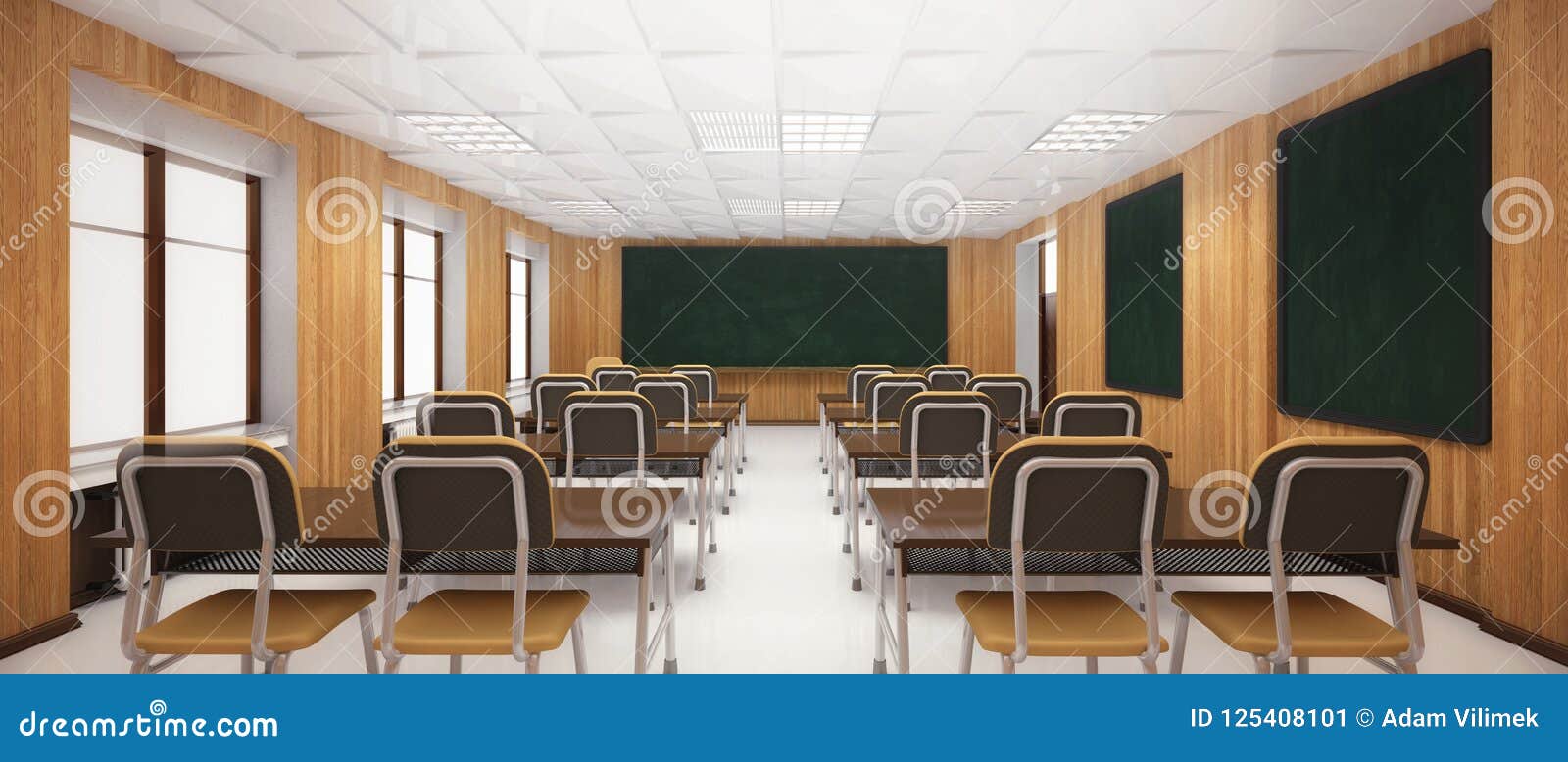 Wooden Modern Classroom Interior Front View Stock Illustration ...