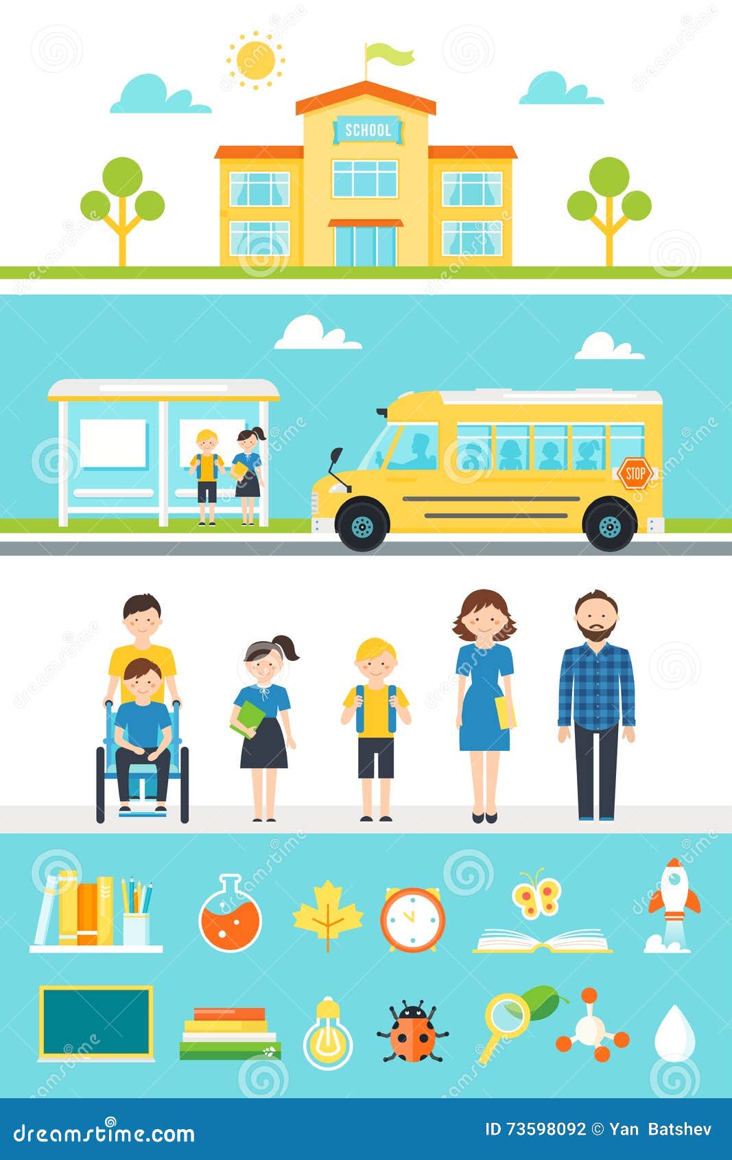 School Education Design Elements and Icons Stock Vector - Illustration ...