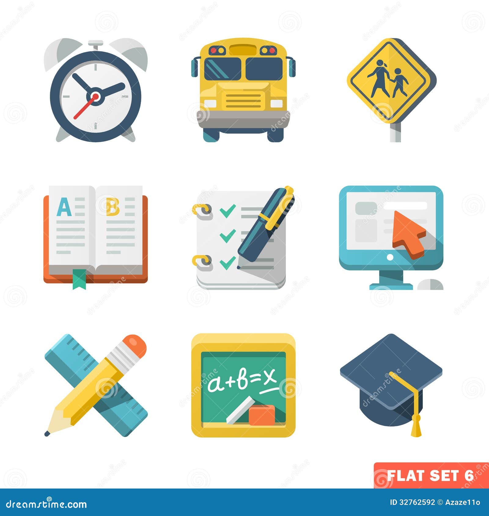 School and Education Flat Icons Stock Vector - Illustration of ruler ...
