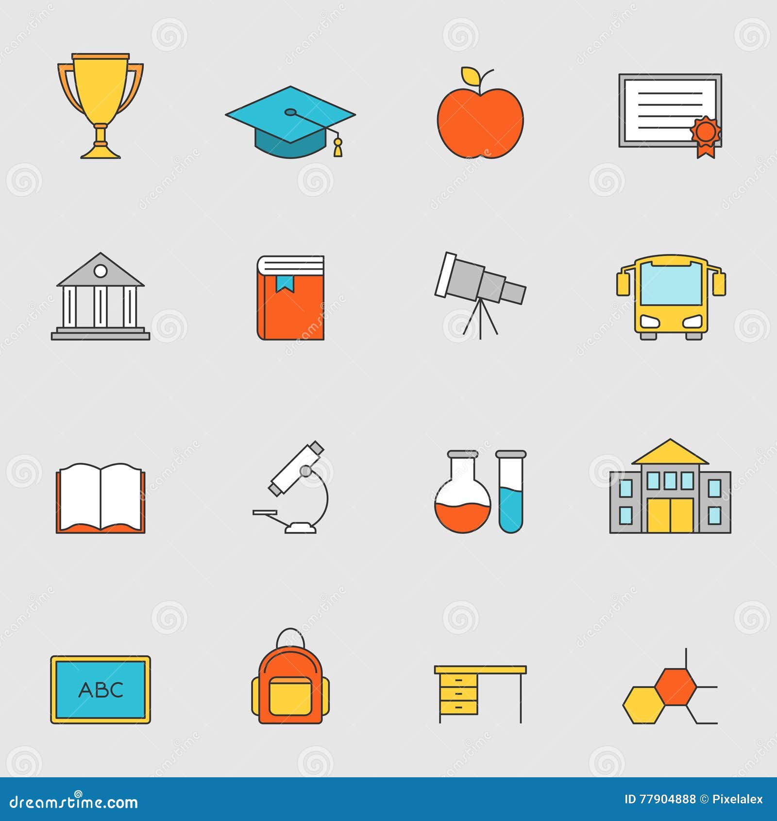 School Education Flat Line Icons Vol 3 Stock Vector - Illustration of ...