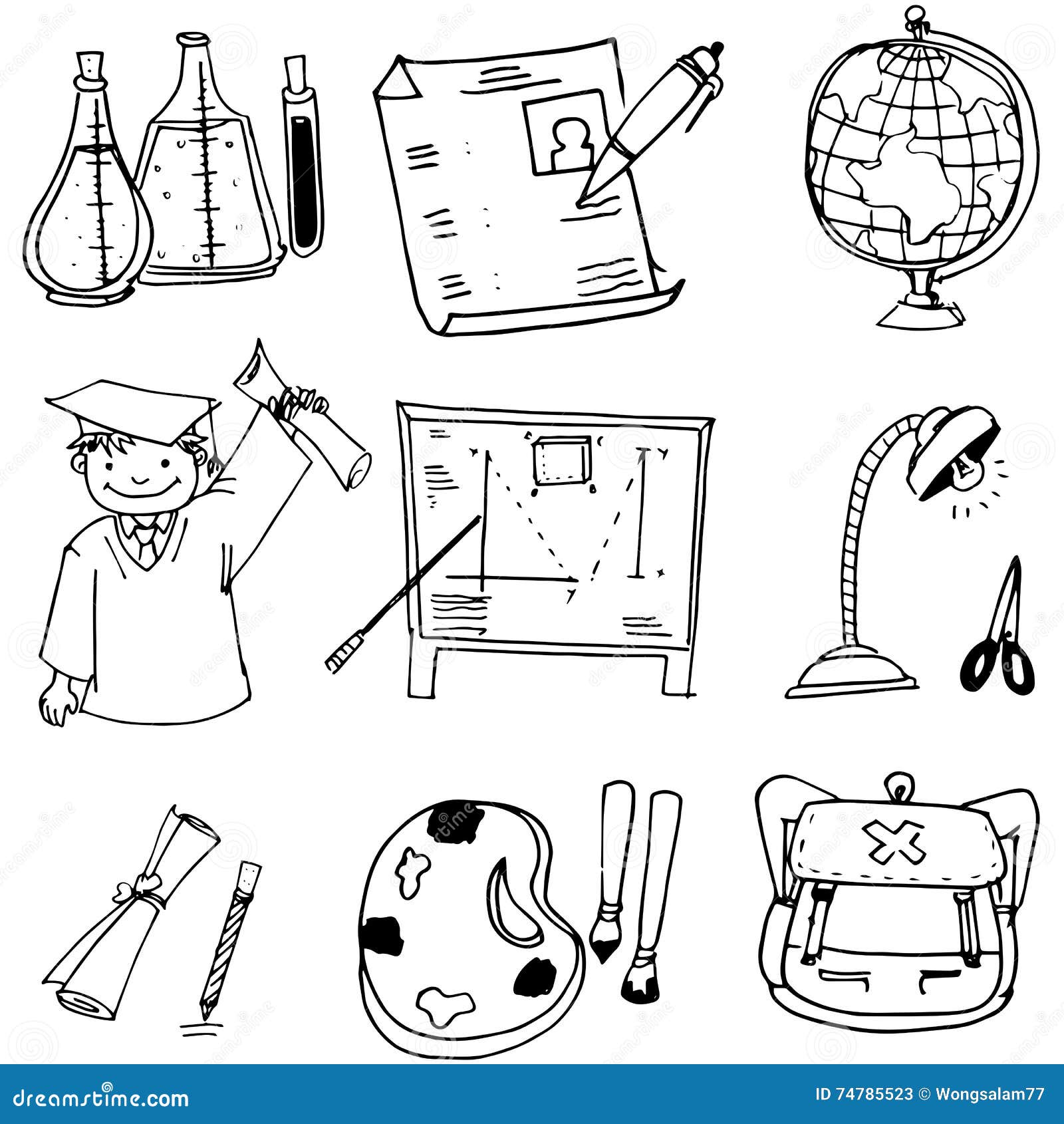 School Education with Hand Draw in Doodle Stock Vector - Illustration ...