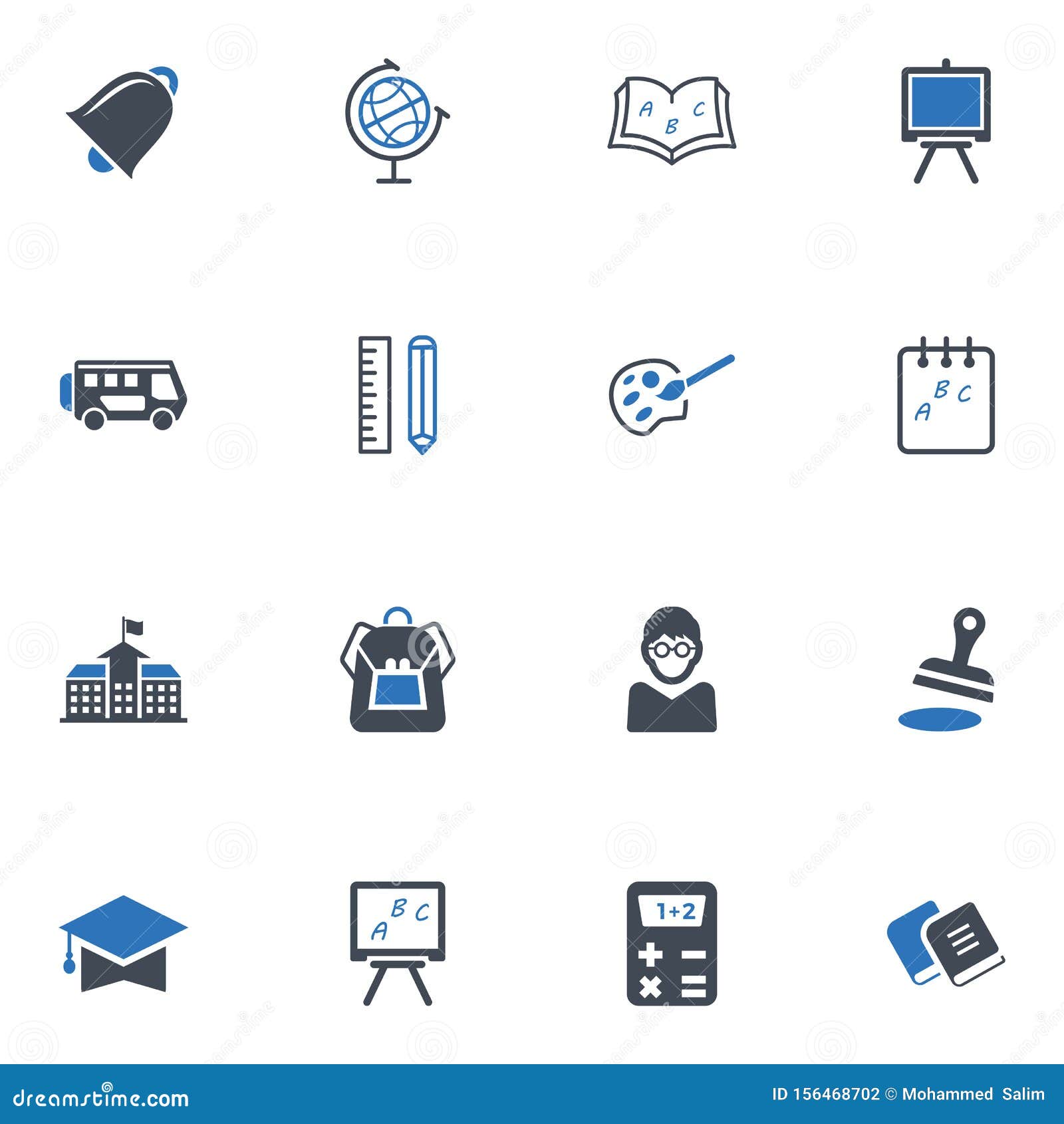 School and Education Icon Set - Blue Series Stock Vector - Illustration ...