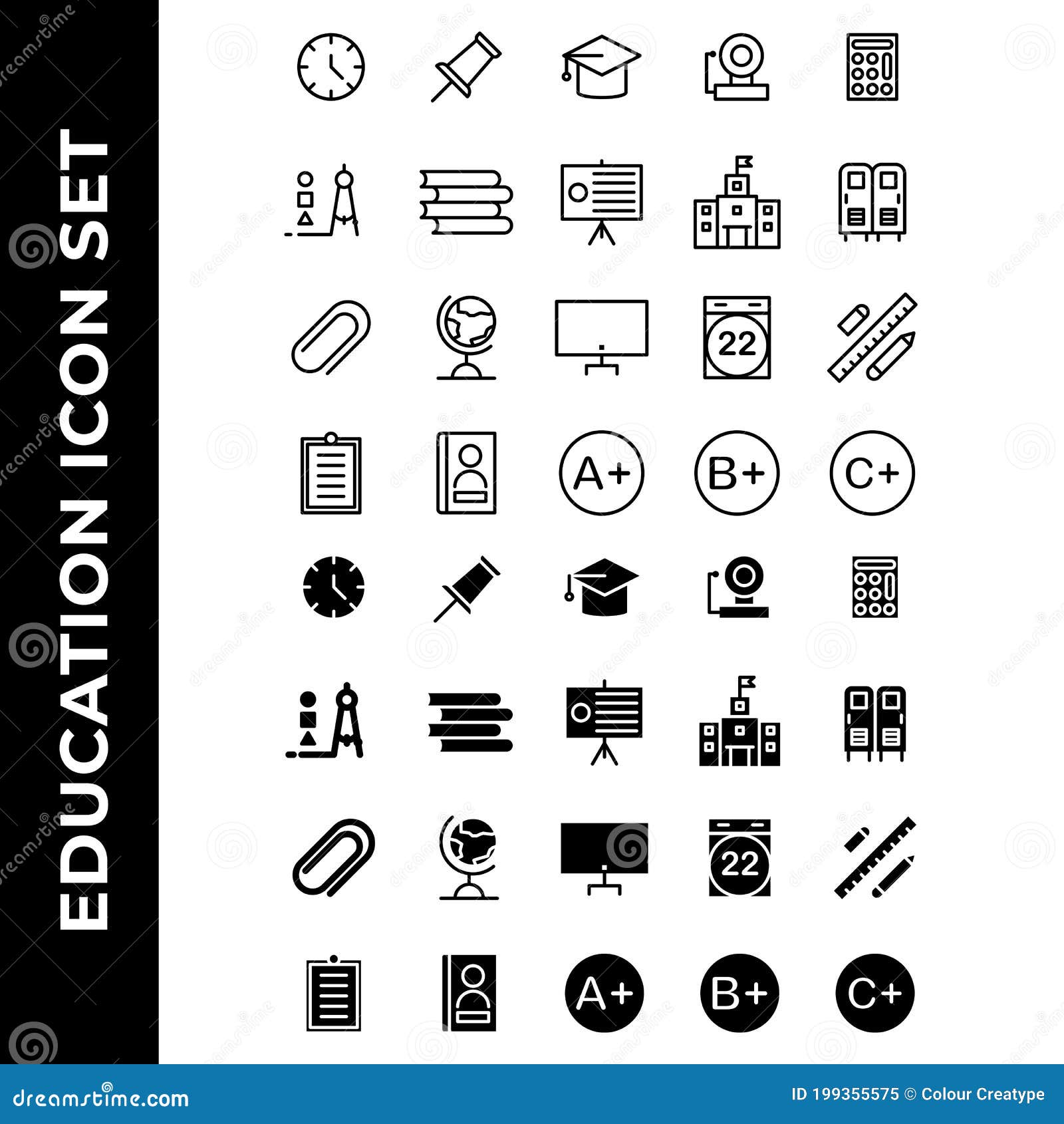 School Education Icon Set Include Clock,attachment,graduate,bell ...