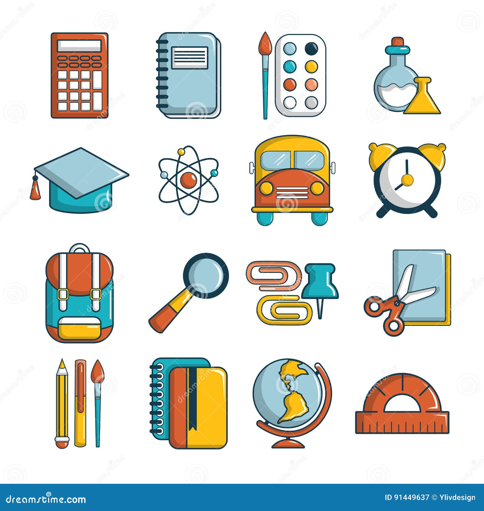 School Education Icons Set, Cartoon Style Stock Vector - Illustration ...