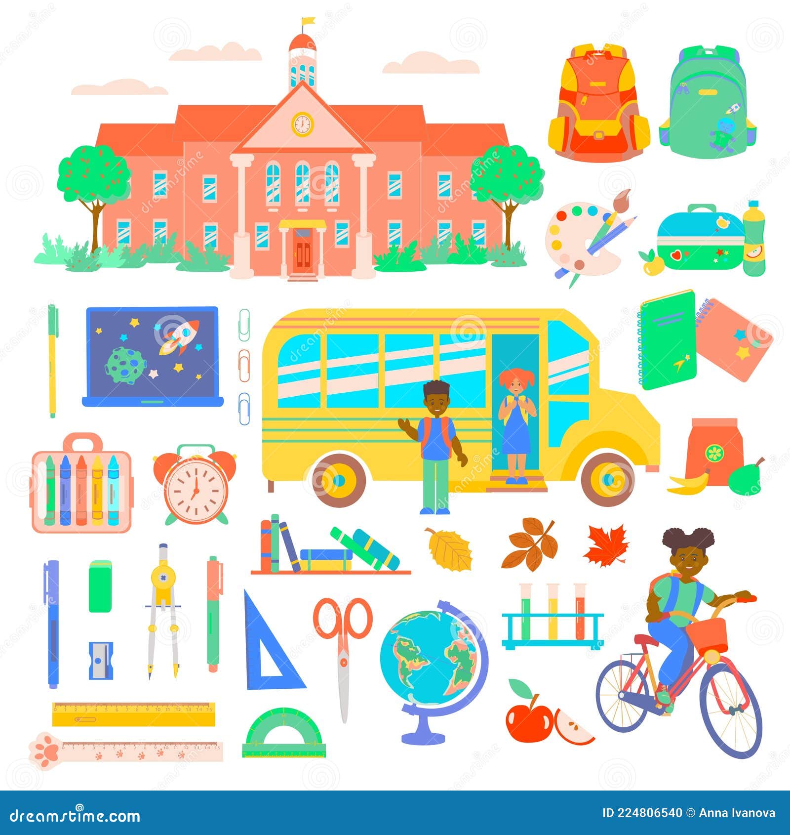 School and Education Icons, Symbols, Objects Set. Vector Illustration ...
