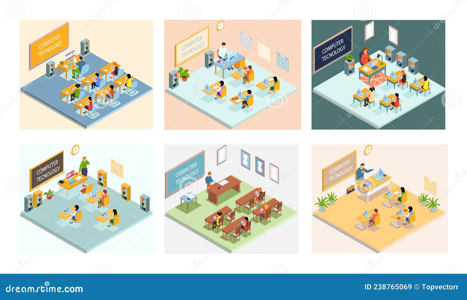 School Education Isometric with Teacher and Pupil at Lesson. Learning ...