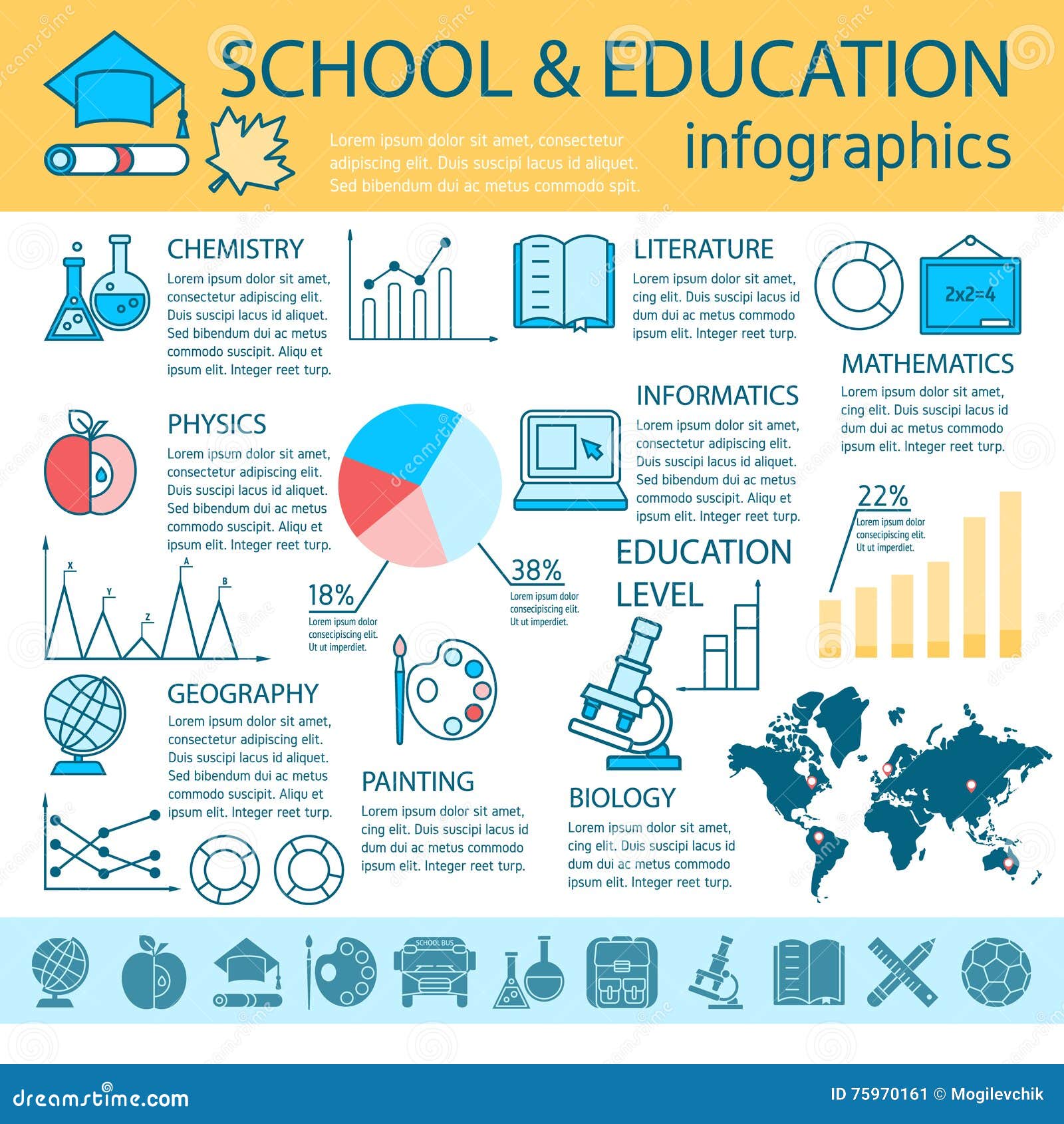 School Education Linear Infographics Stock Vector - Illustration of ...