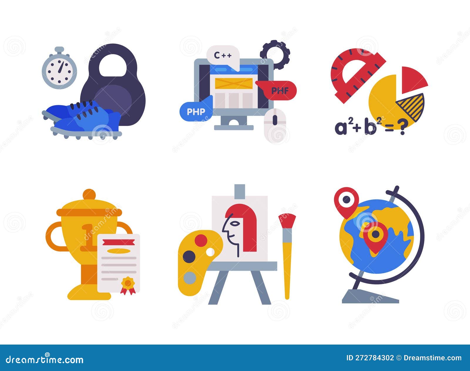 School Education Object with Computer, Algebra Chart, Globe, Drawing ...