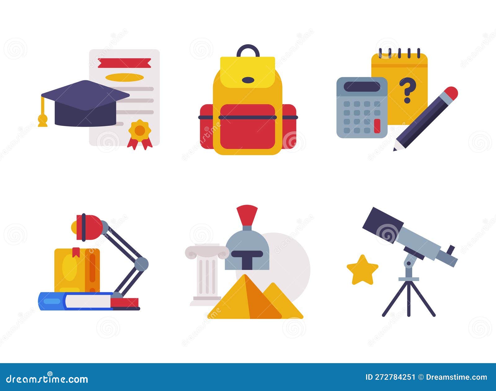 School Education Object with Graduation Hat, Backpack, Calculator ...