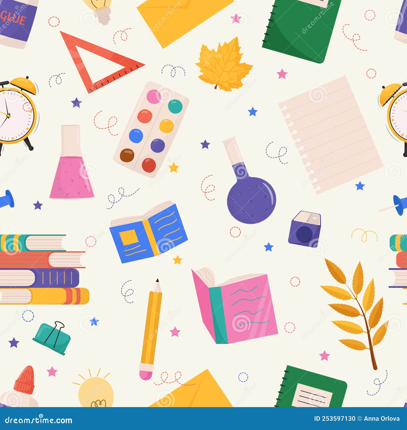 School and Education Related Objects Seamless Pattern. Vector ...