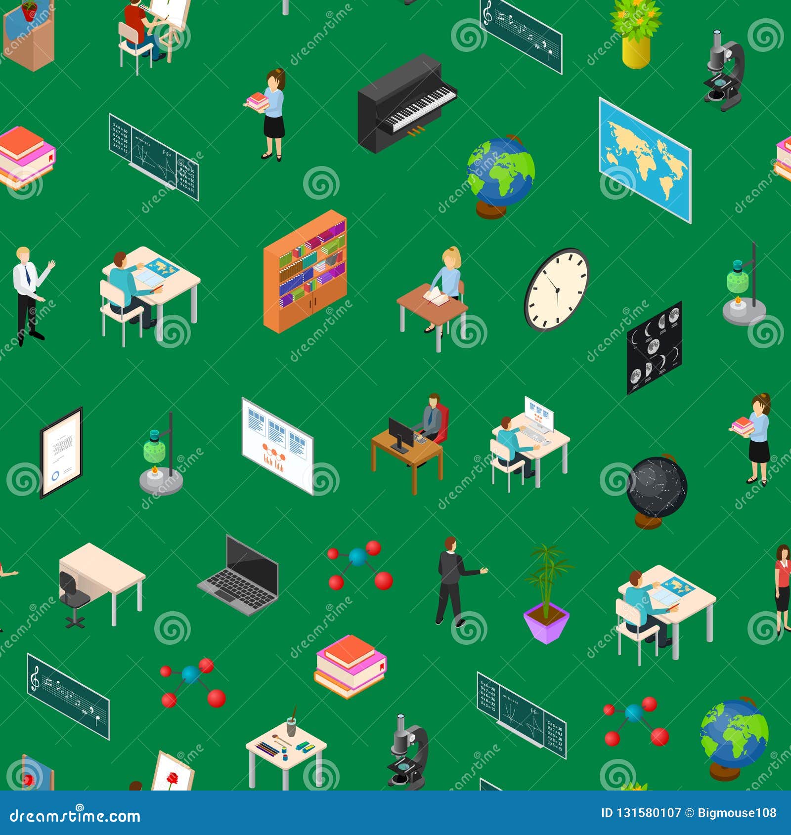 School Education Seamless Pattern Background Concept 3d Isometric View ...