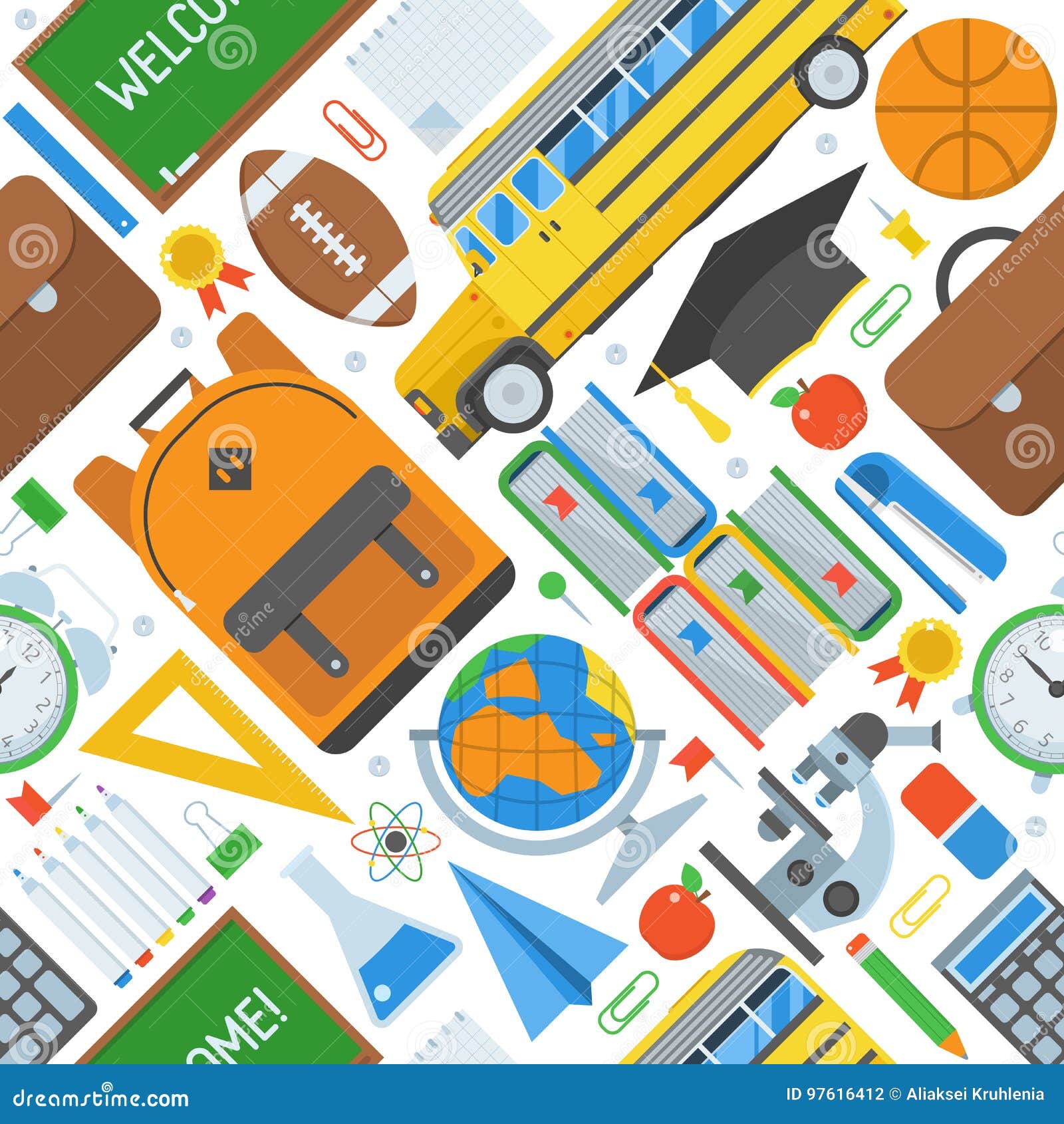 School and Education Seamless Pattern Stock Vector - Illustration of ...