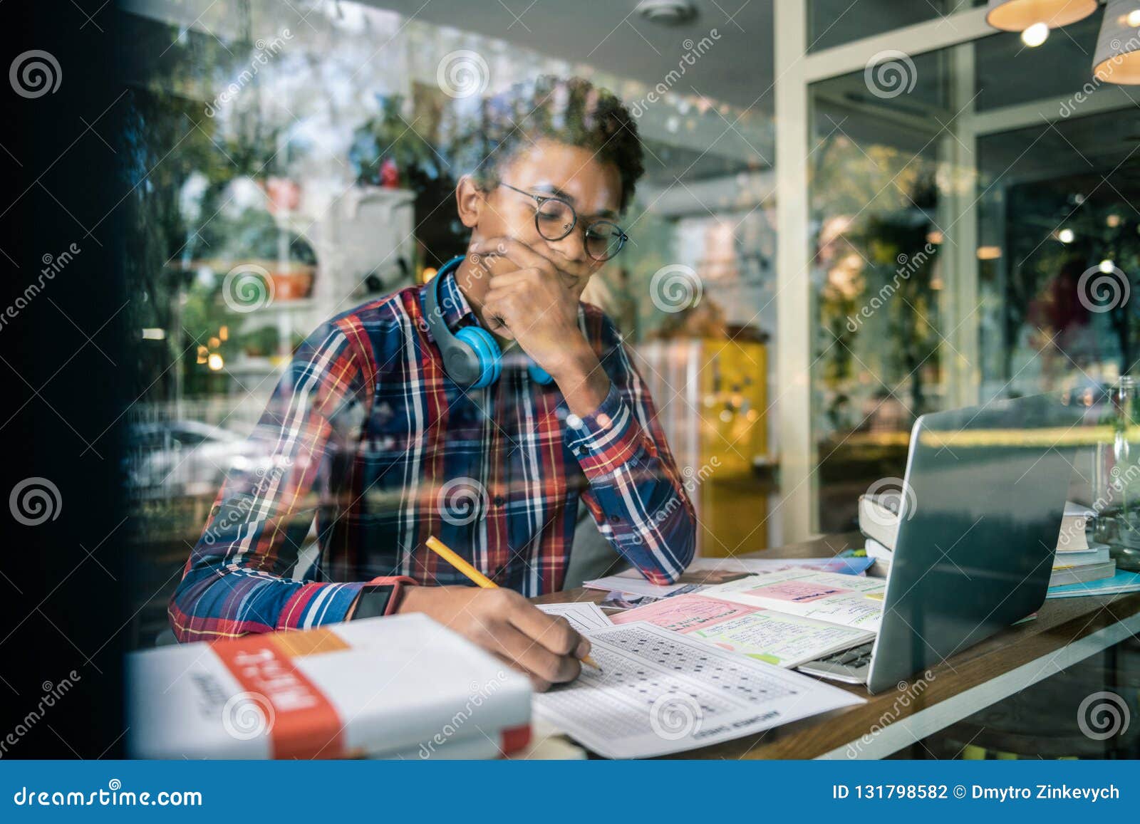 Serious Thoughtful Student Focusing on His Task Stock Photo - Image of ...