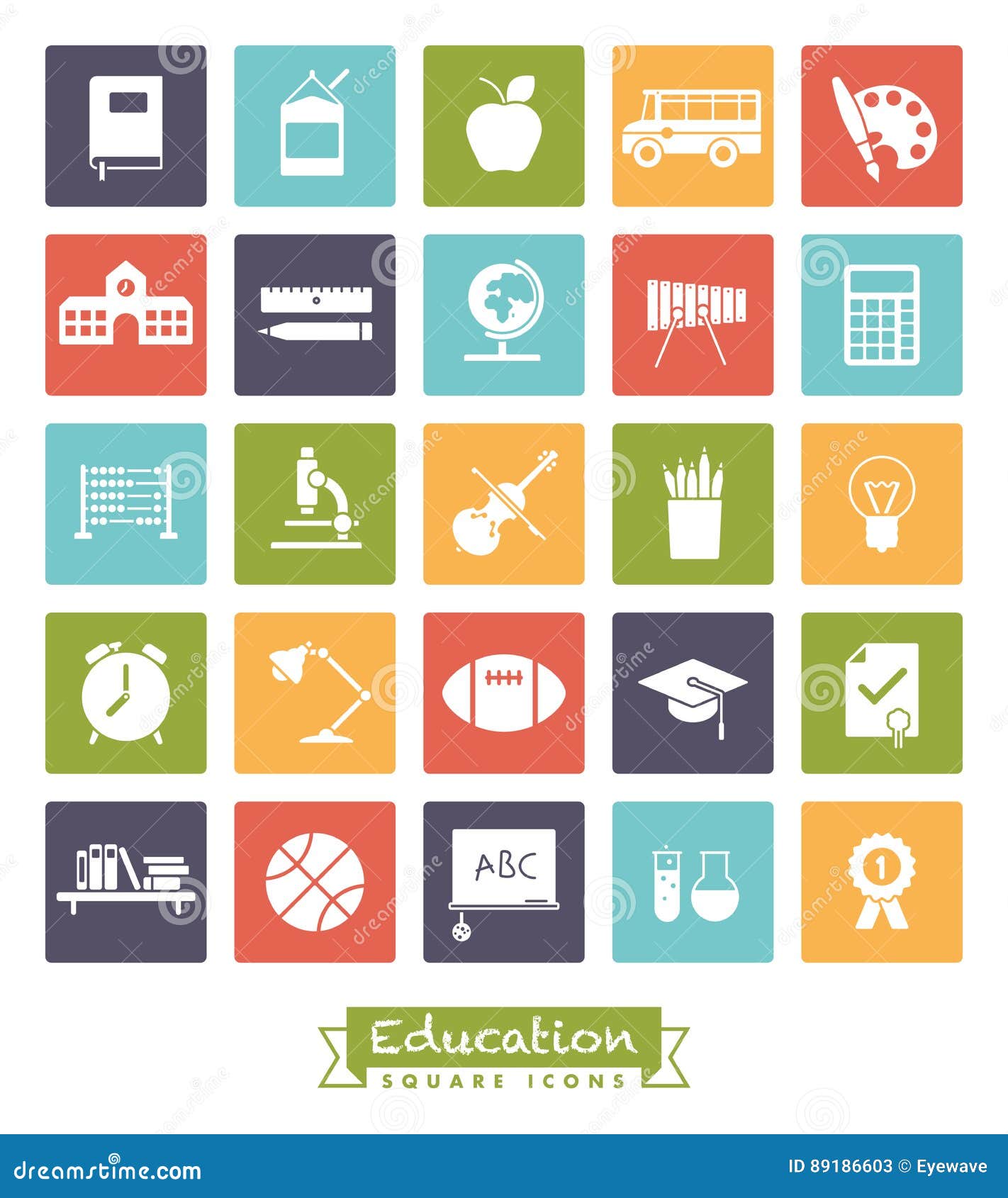 School and Education Square Color Icon Set Stock Vector - Illustration ...