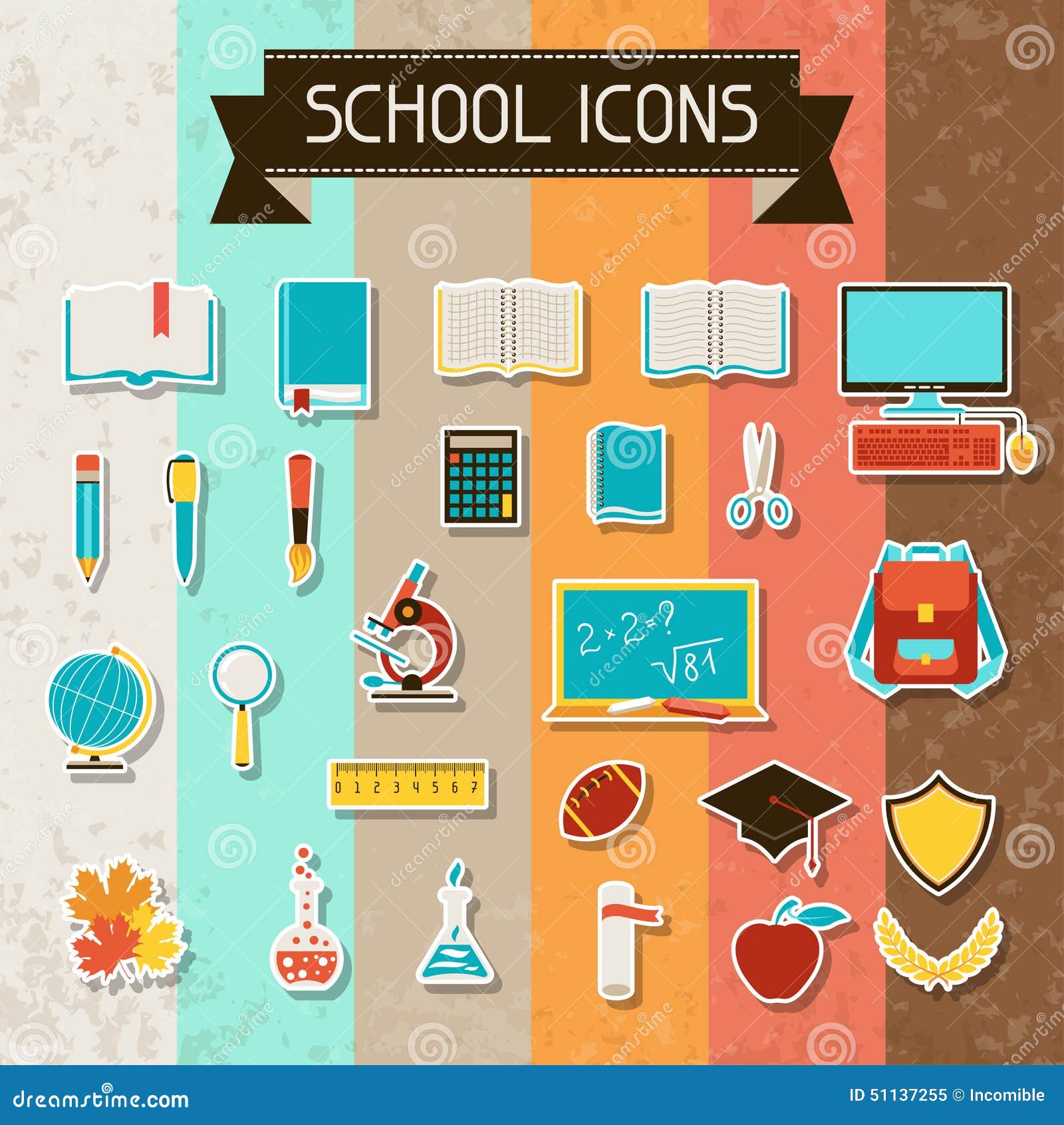 School and Education Sticker Icons Set Stock Vector - Illustration of ...
