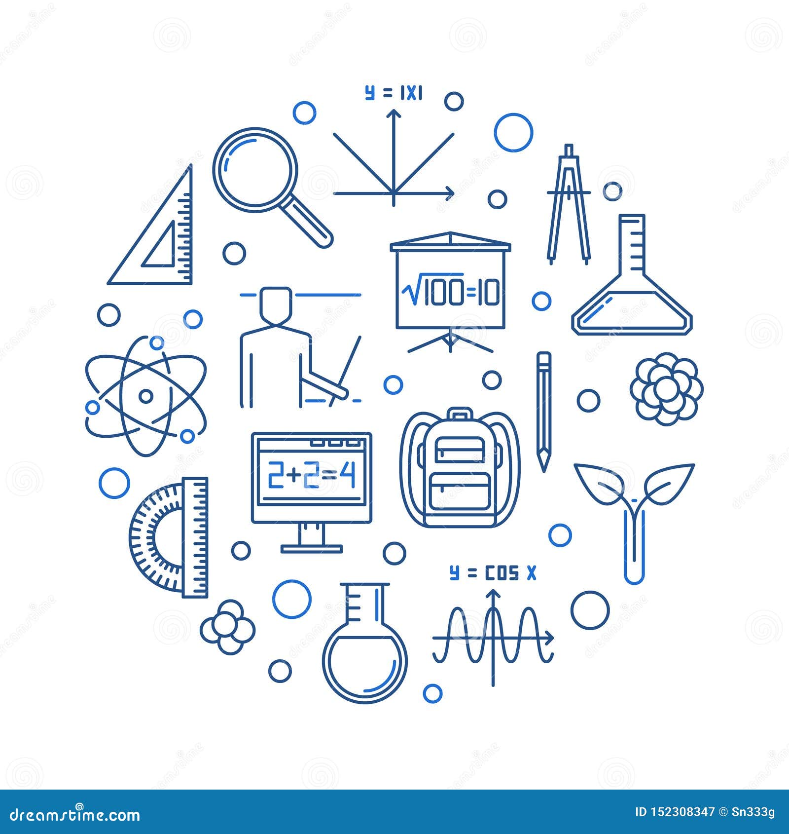 School and Education Vector Round Blue Linear Illustration Stock Vector ...