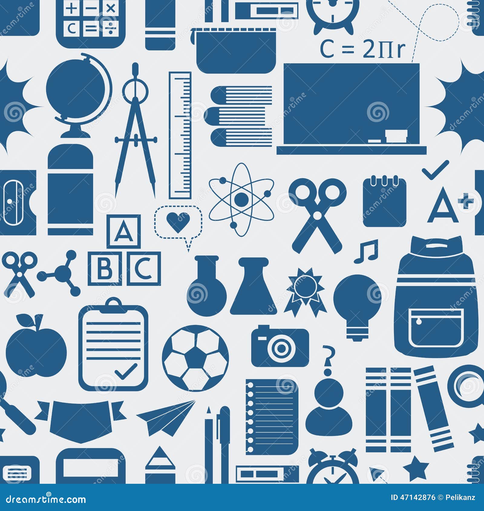 School and Educational Icons, Background, and Seamless Pattern Stock ...