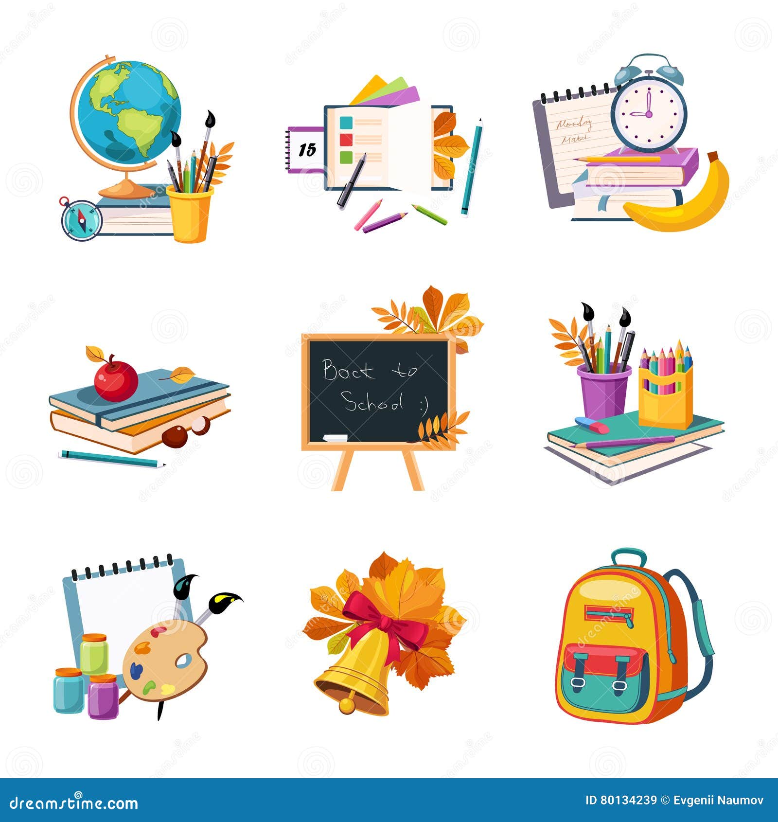 School and Eduction Related Sets of Objects Stock Vector - Illustration ...