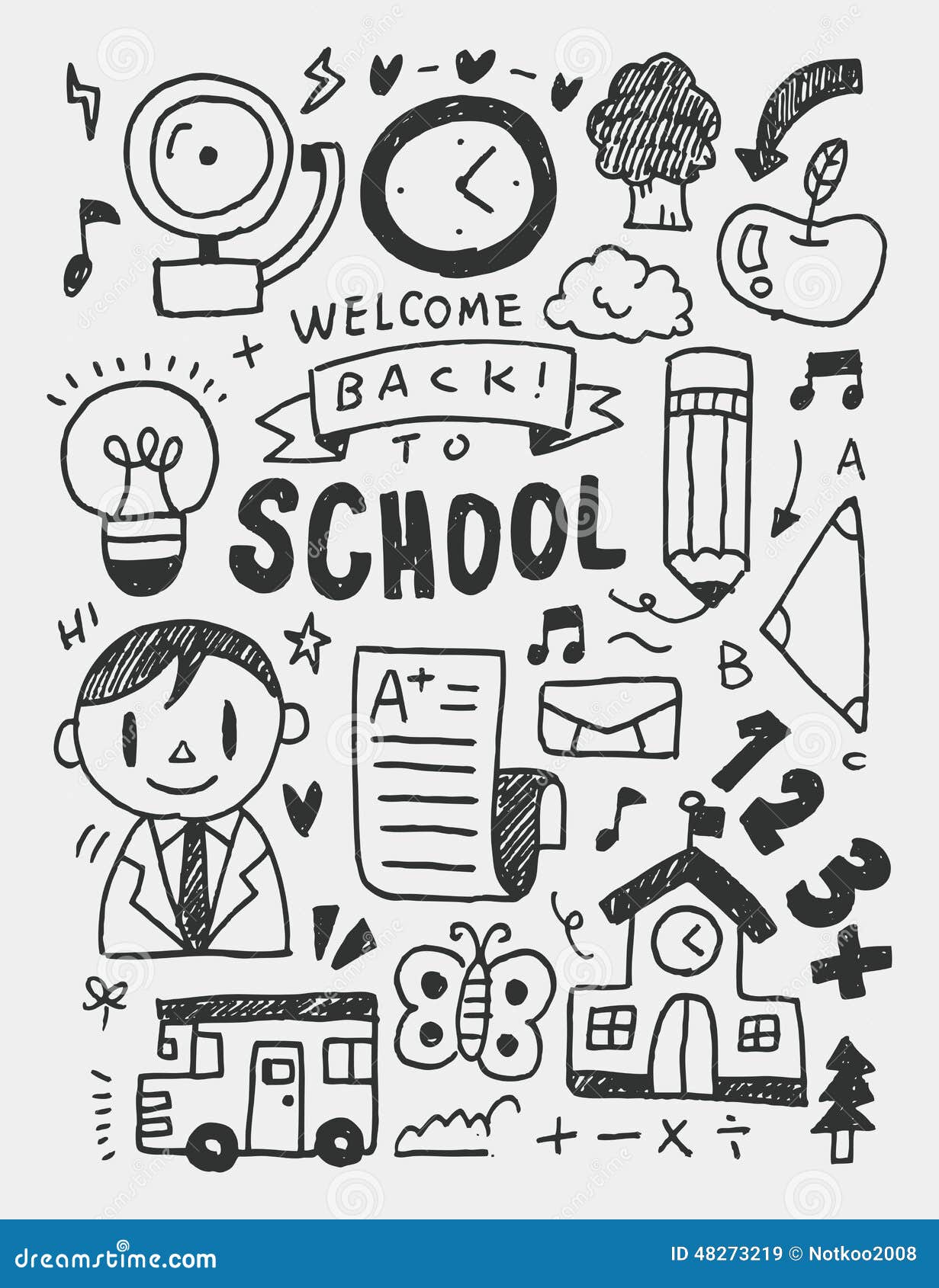 School Elements Doodles Hand Drawn Line Icon, Eps10 Stock Vector ...