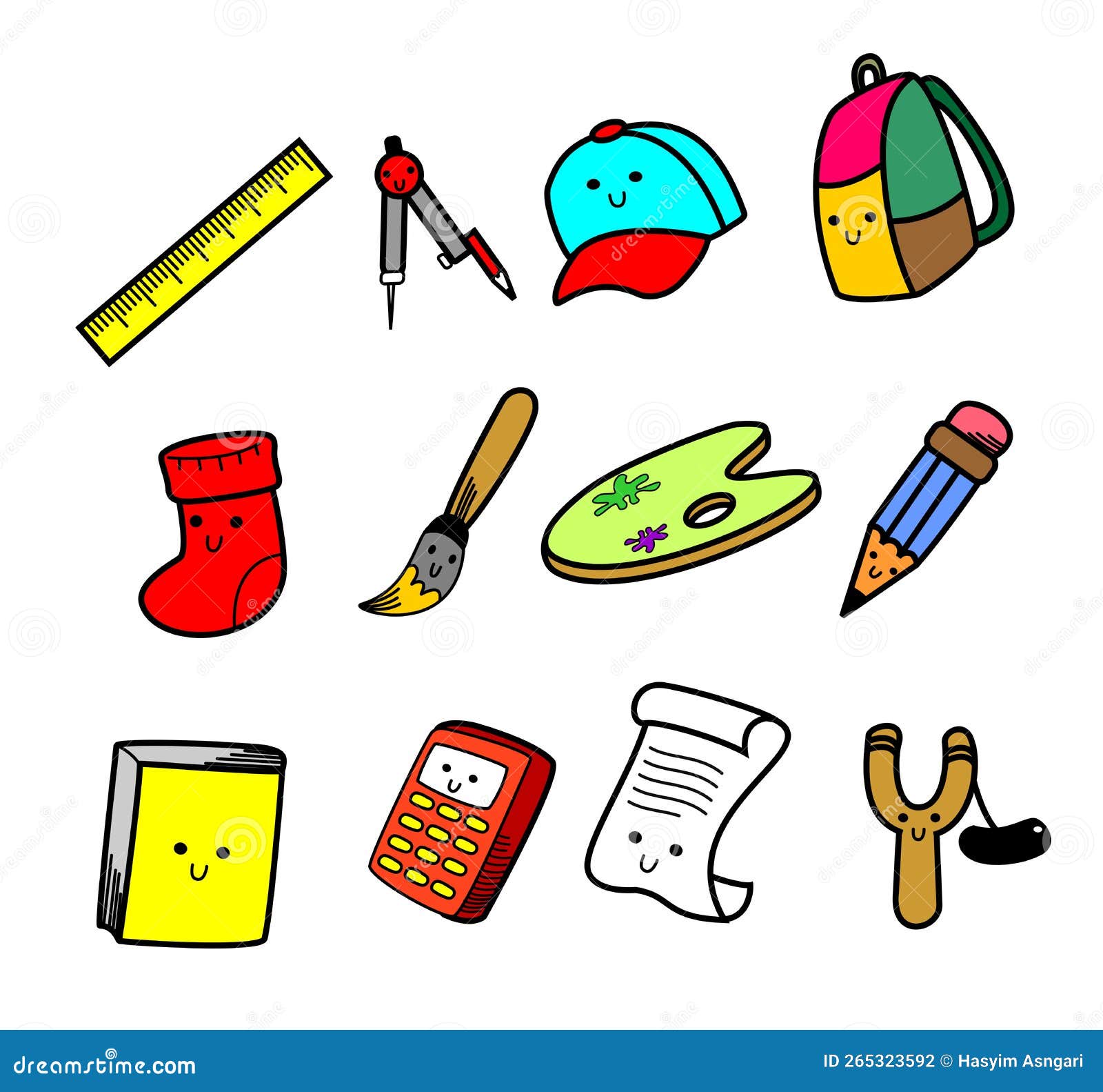 School Elements Hand Drawn Set Vector Illustration Stock Illustration ...