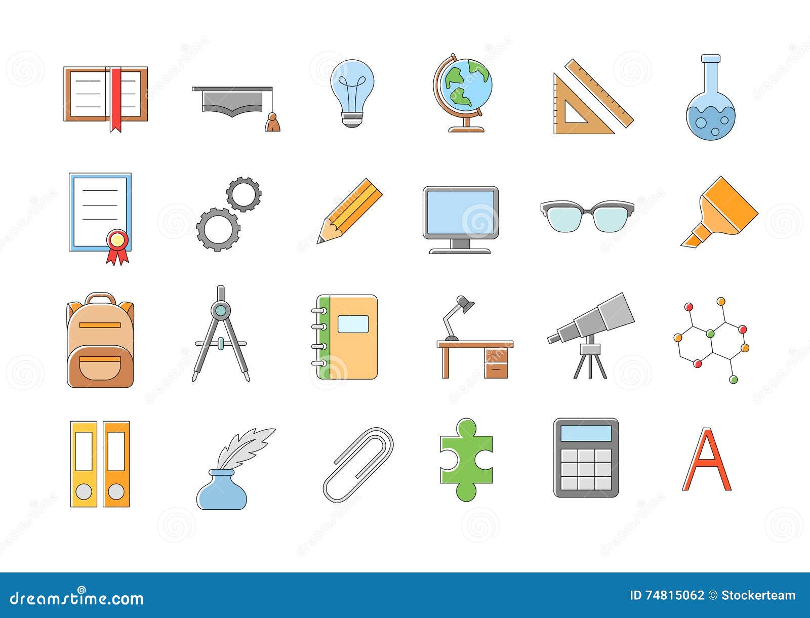 School elements icons set stock illustration. Illustration of apple ...