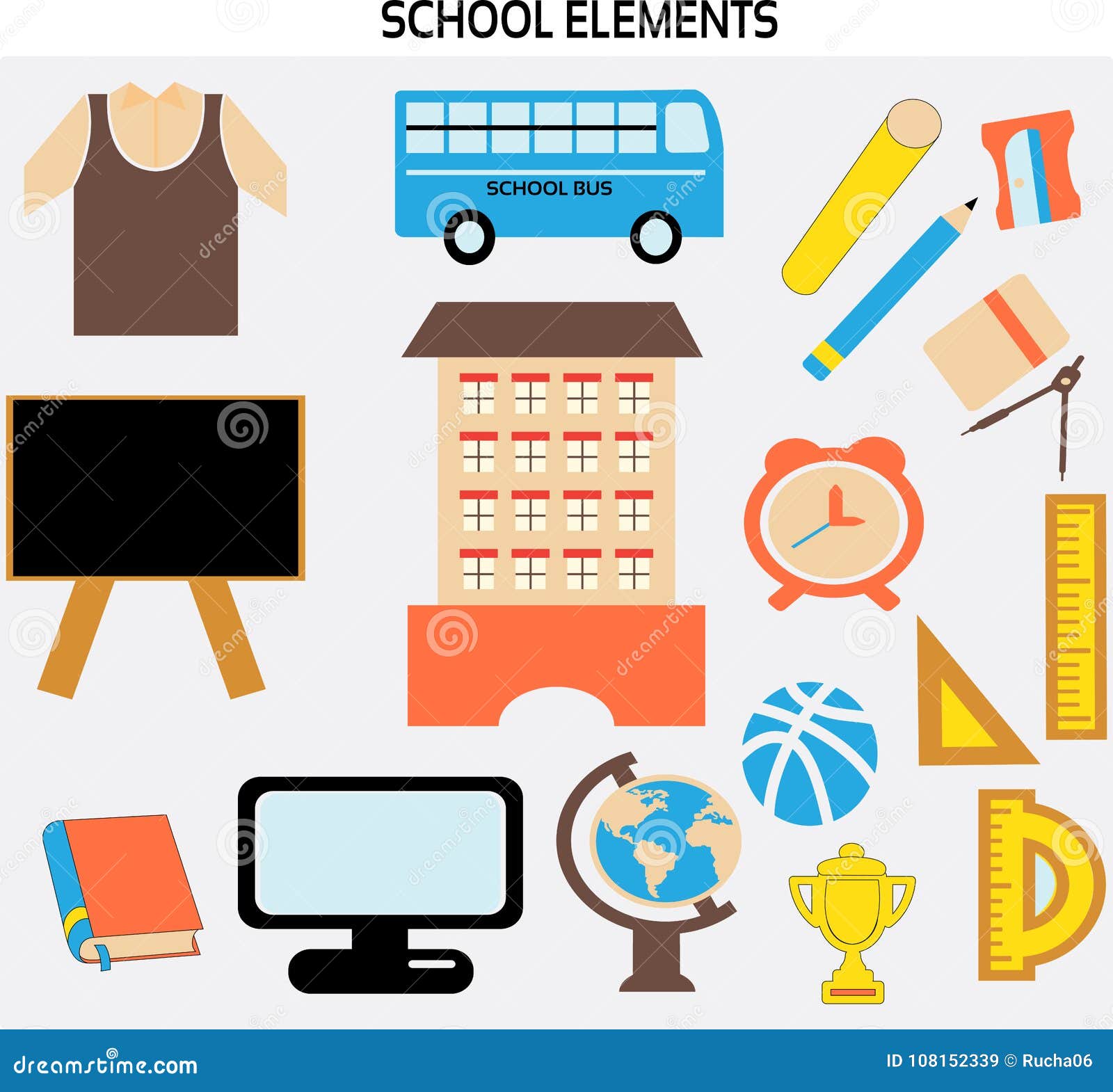 School Elements and Objects Stock Vector - Illustration of color ...