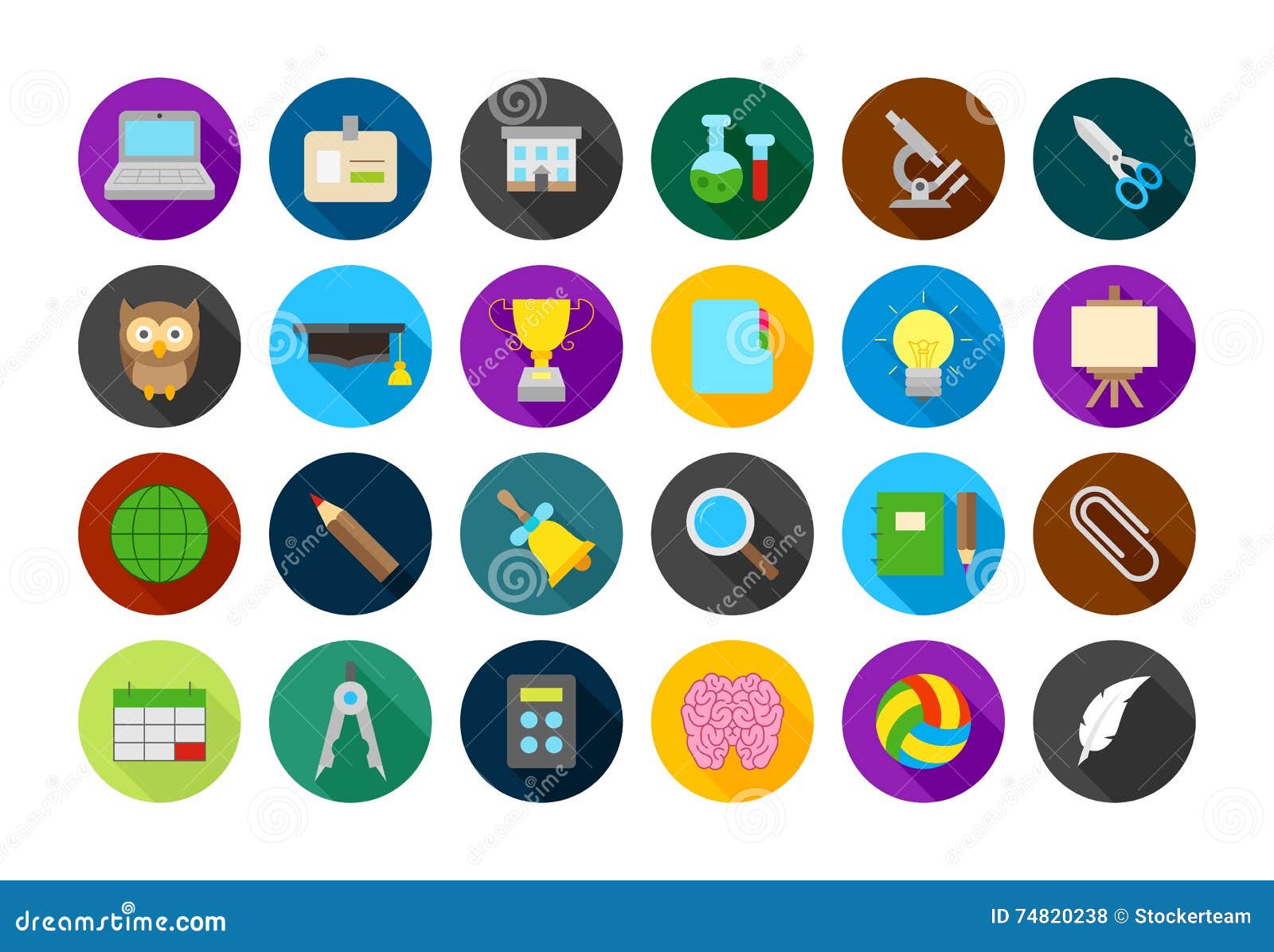 School Elements Round Icons Set Stock Illustration - Illustration of ...
