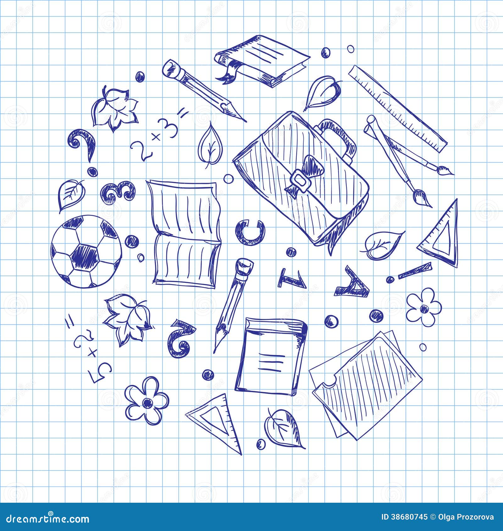 School Elements on a Squared Paper Stock Vector - Illustration of ...