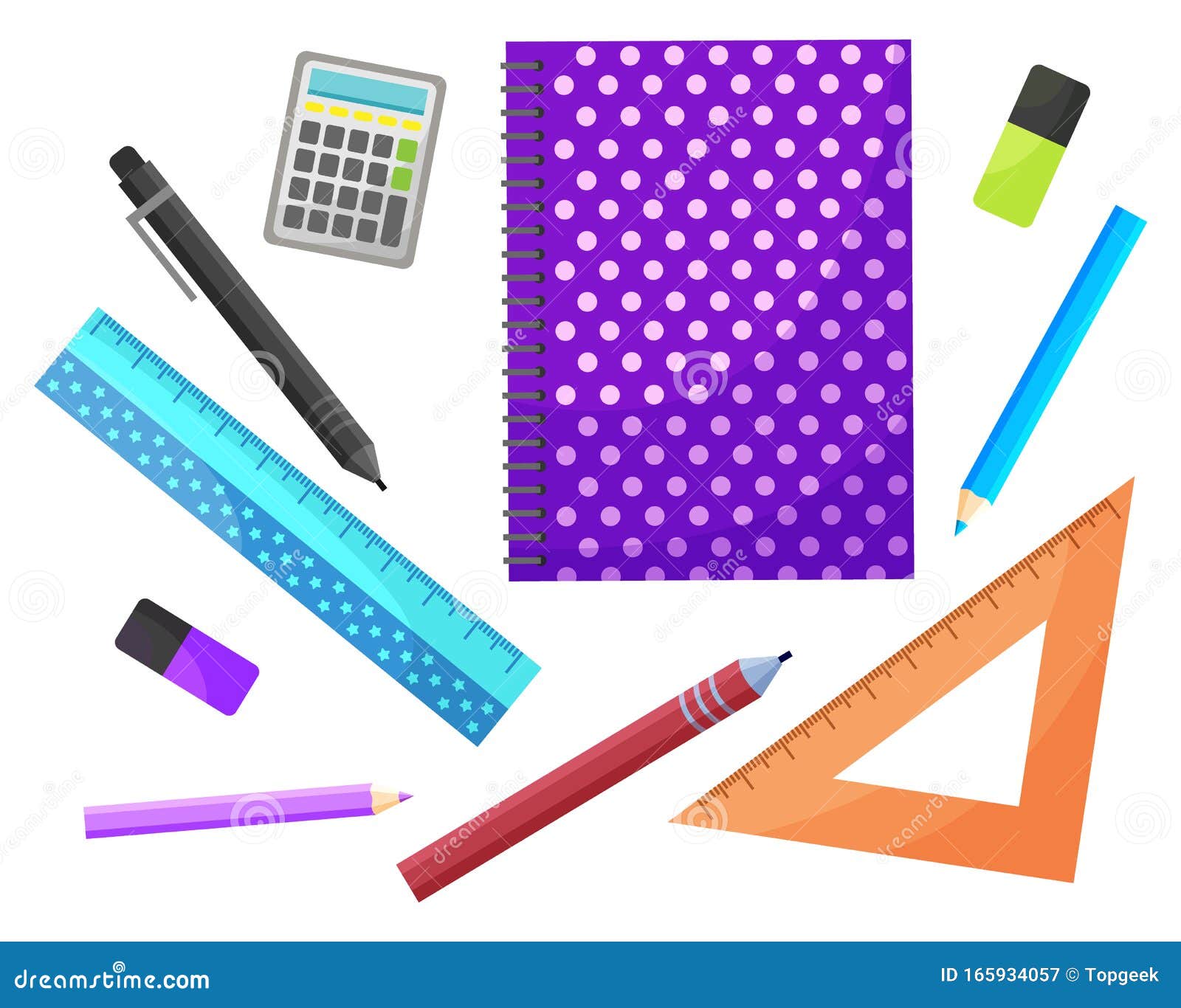 School Supplies, Notebook and Pencil Ruler Pen Stock Vector ...
