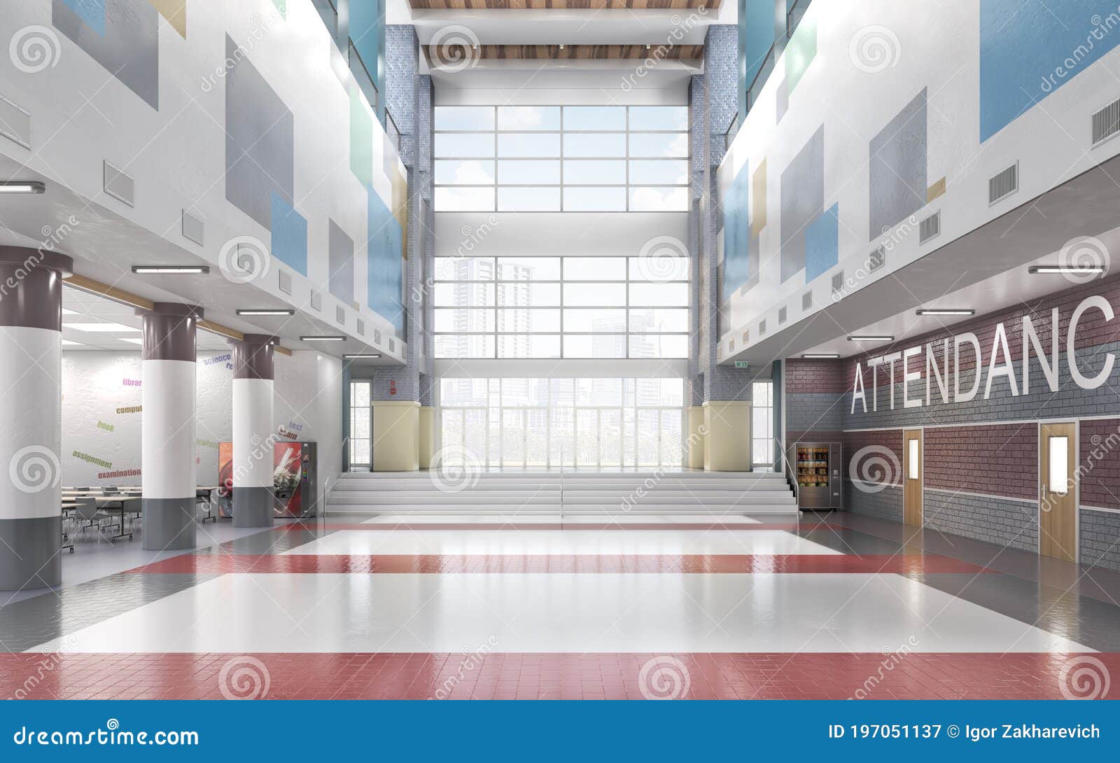 School Entrance with High Ceiling Lobby Stock Illustration ...