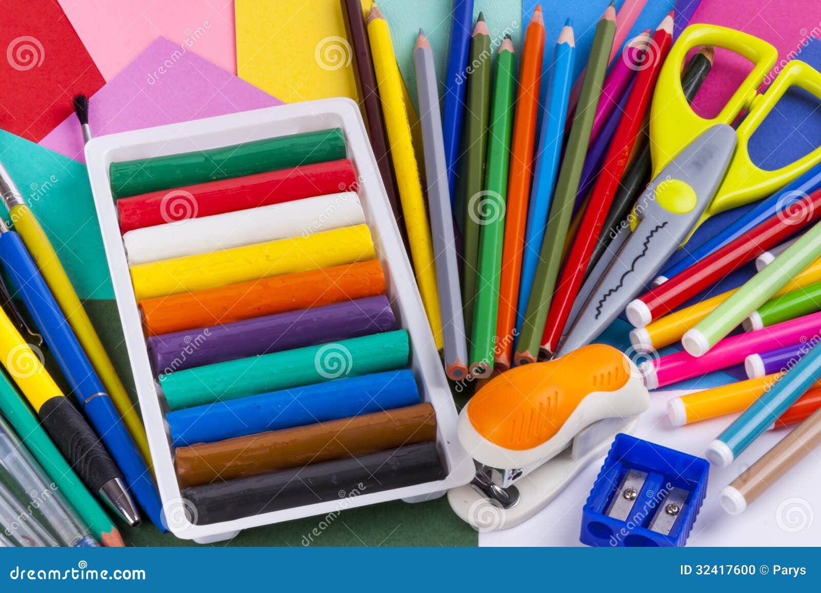 School Equipment Set on White Background. Stock Photo - Image of crayon ...