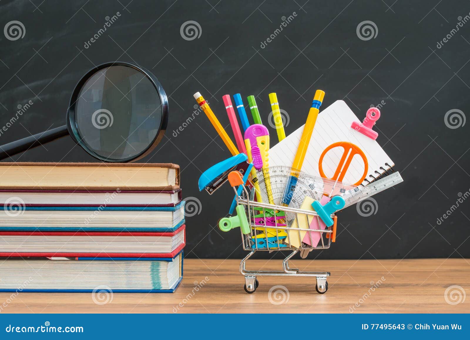 School Equipment with Textbook on Desk for Back To School Stock Image ...