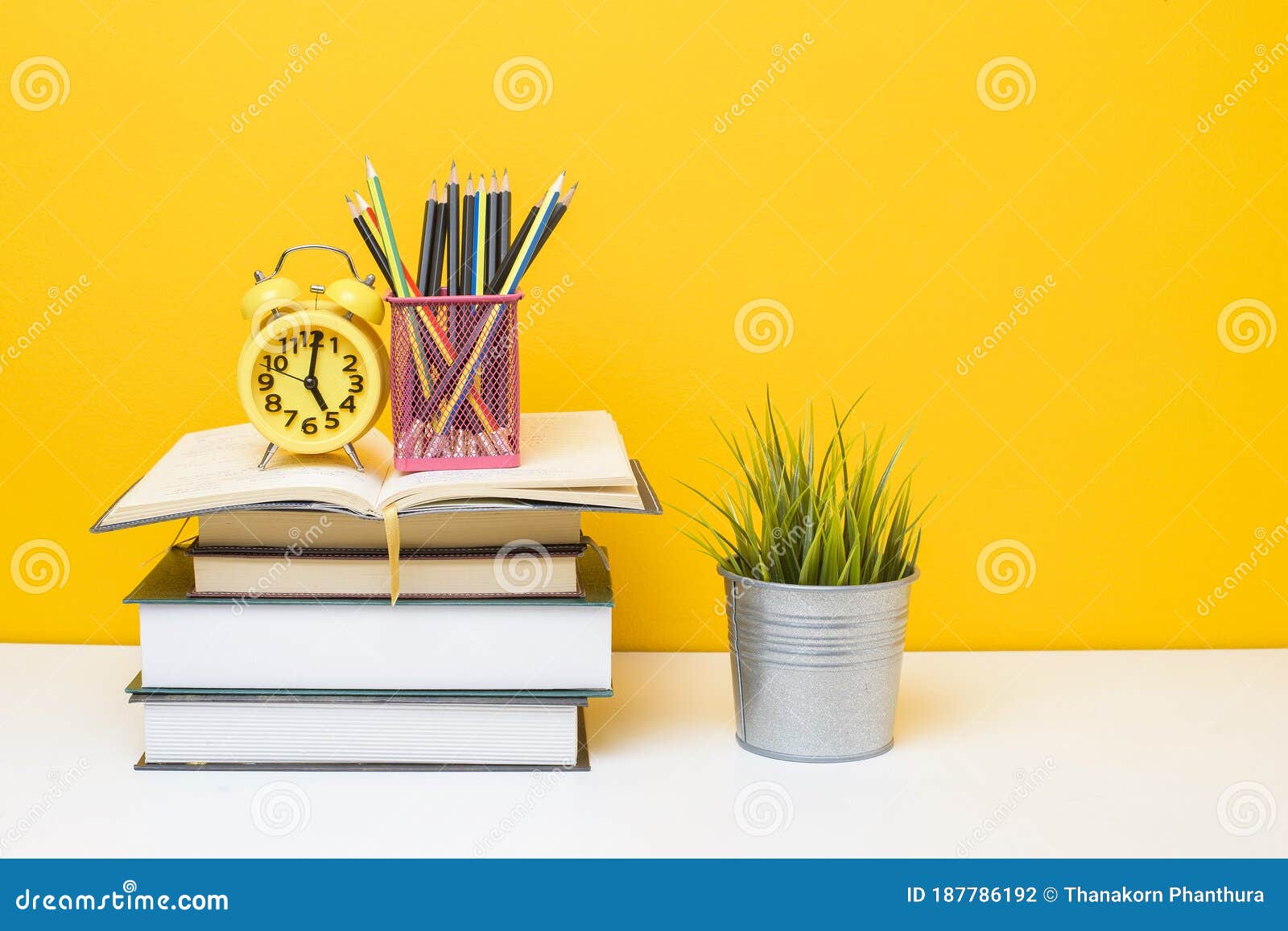 School Equipment on Yellow Background, Education Background Concept ...