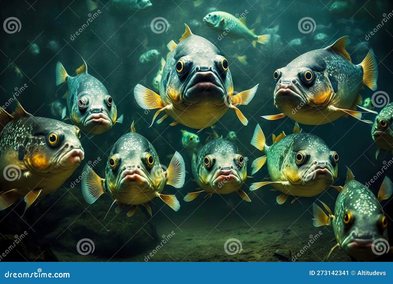 School of Fish Consisting of Aggressive Predatory Piranhas in River ...