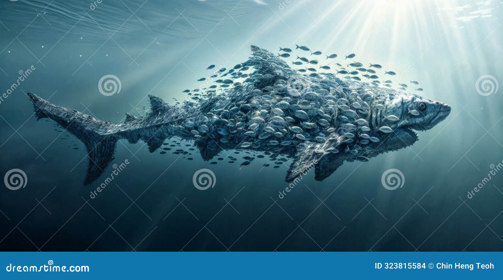 School of Fish Forming a Shark Shape Underwater Stock Photo - Image of ...