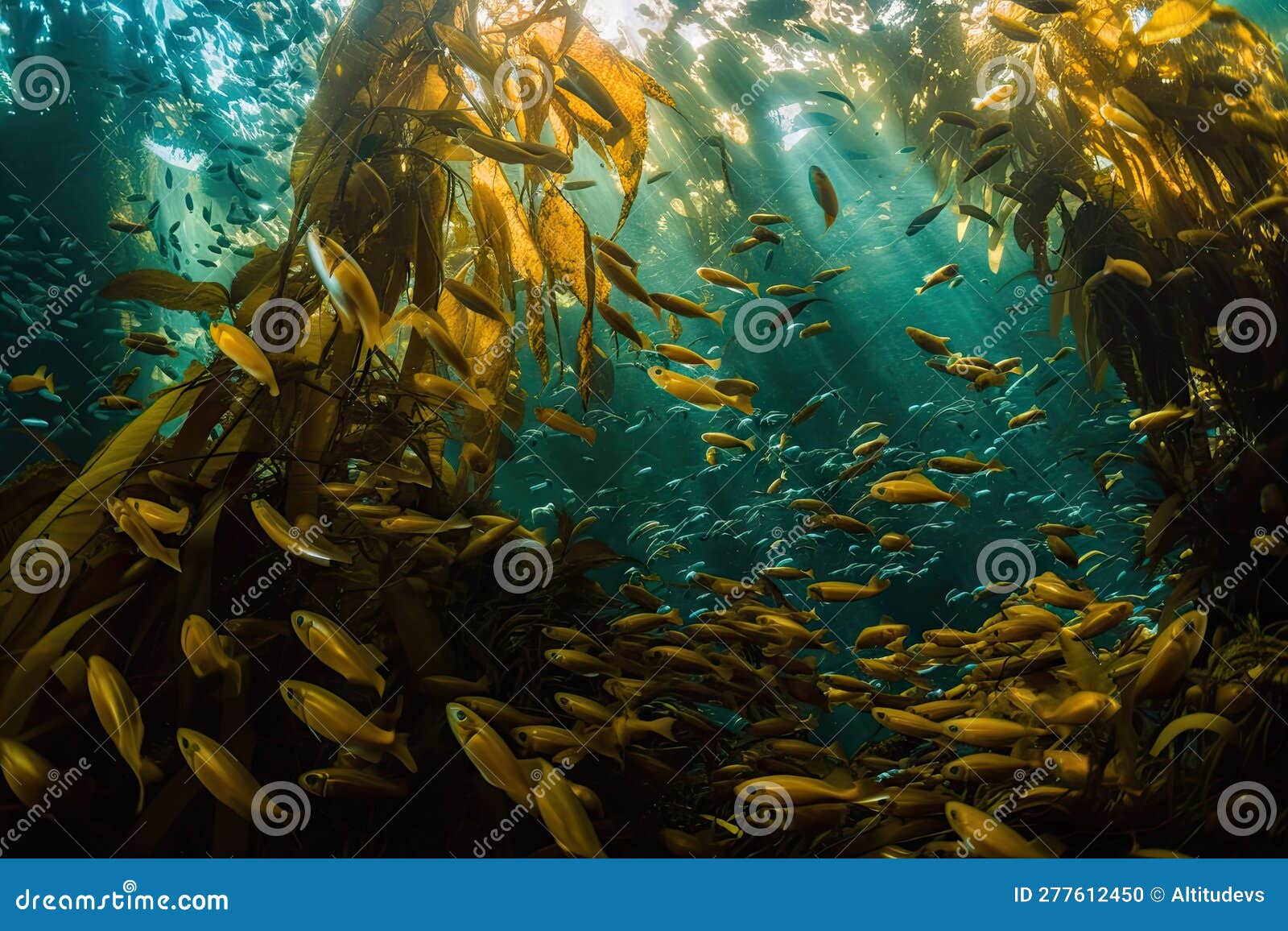 School of Fish Swimming through Kelp Forest, Their Movements Causing ...