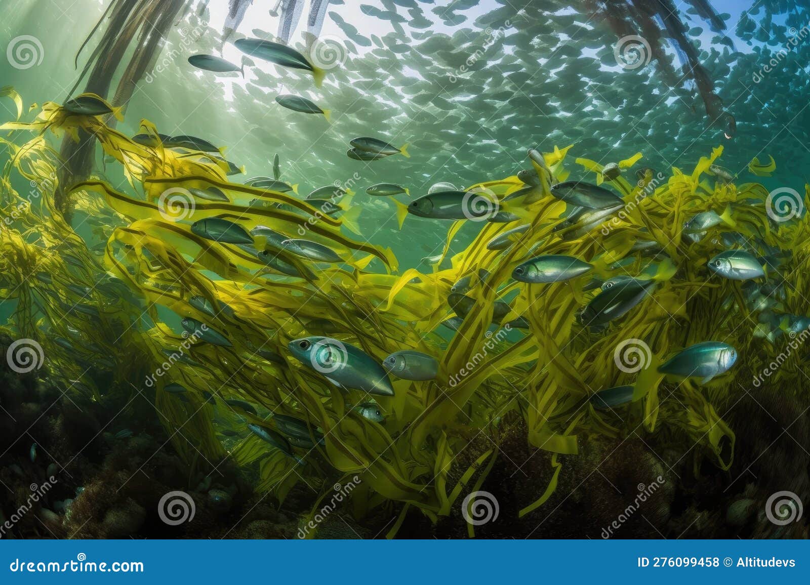 School of Fish Swimming through Vibrant Kelp Forest Stock Illustration ...