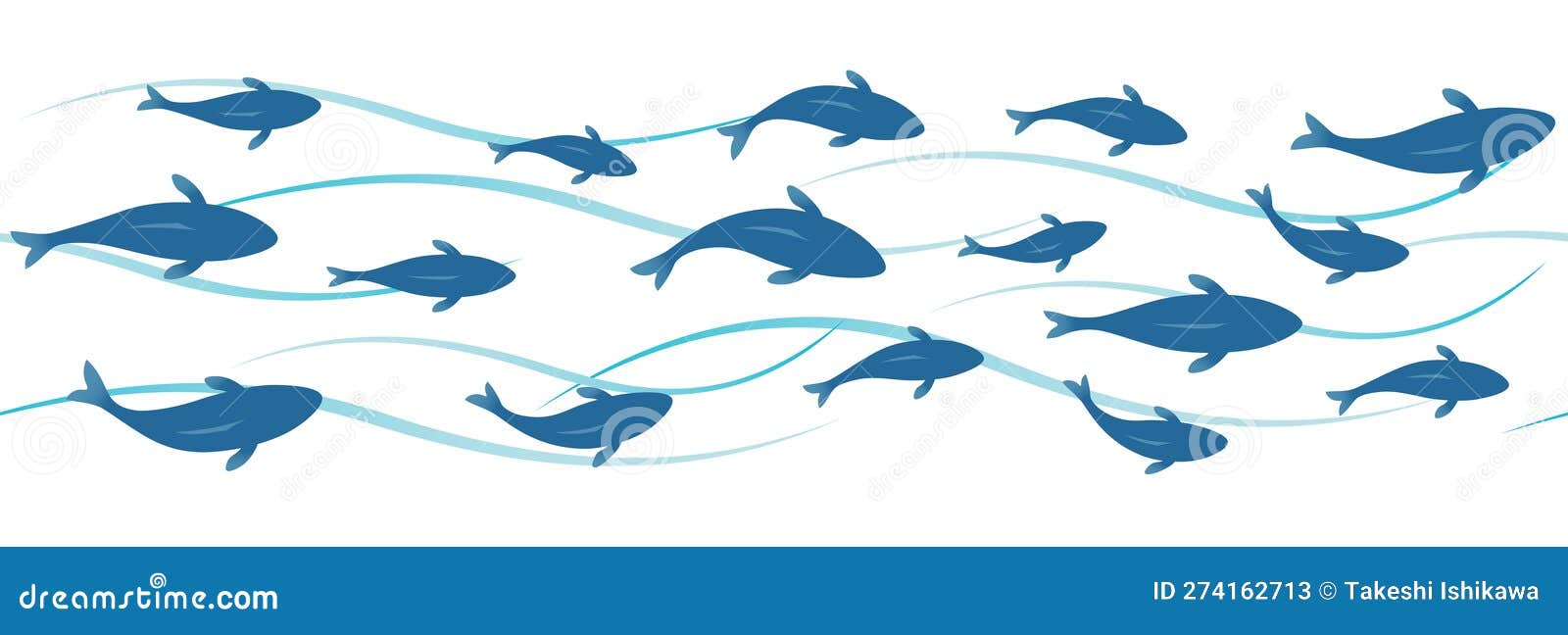 A School of Fish Vector Seamless Illustration Isolated on a White ...