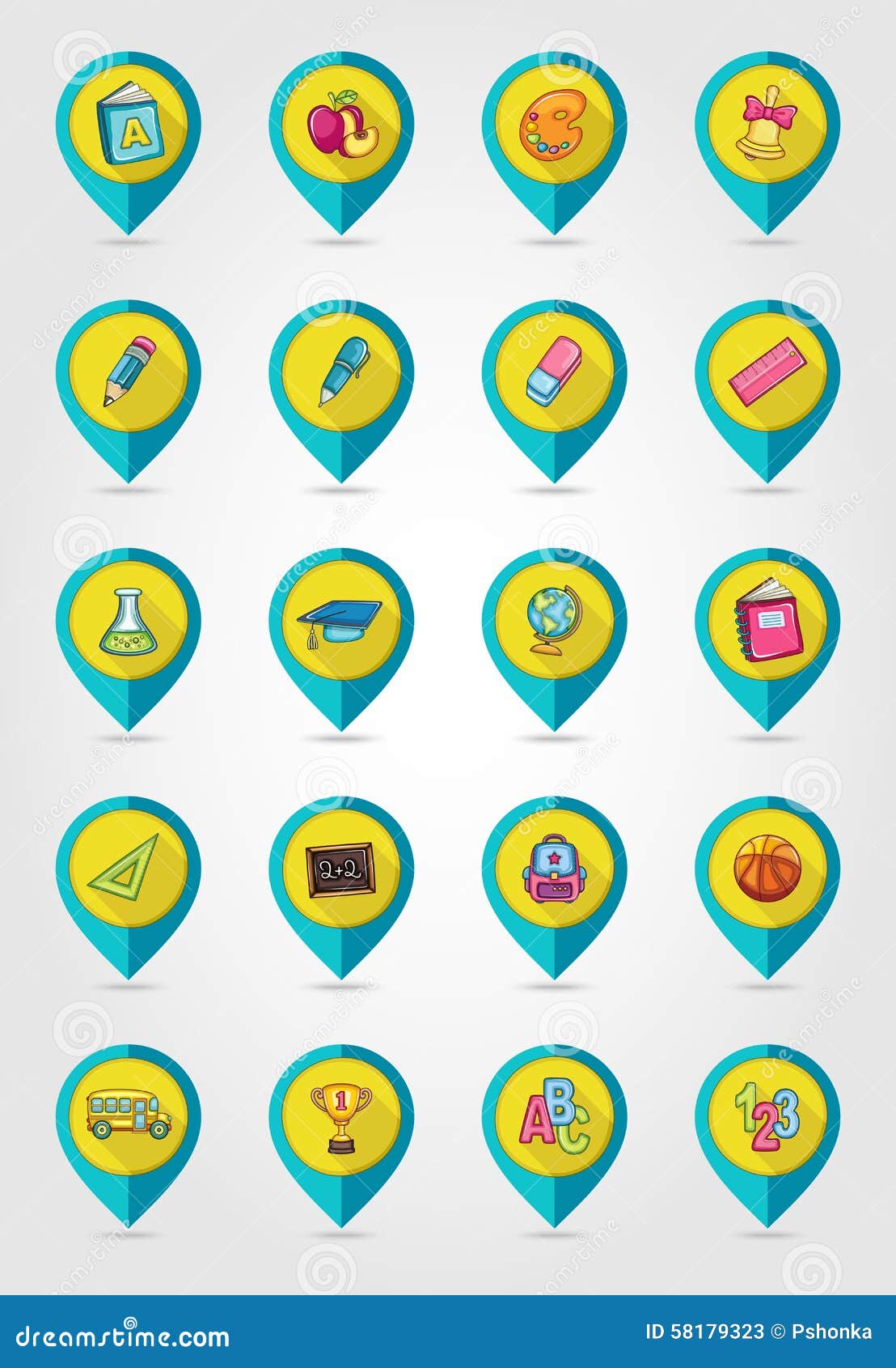 School Flat Mapping Pin Icon Set Stock Vector - Illustration of winner ...