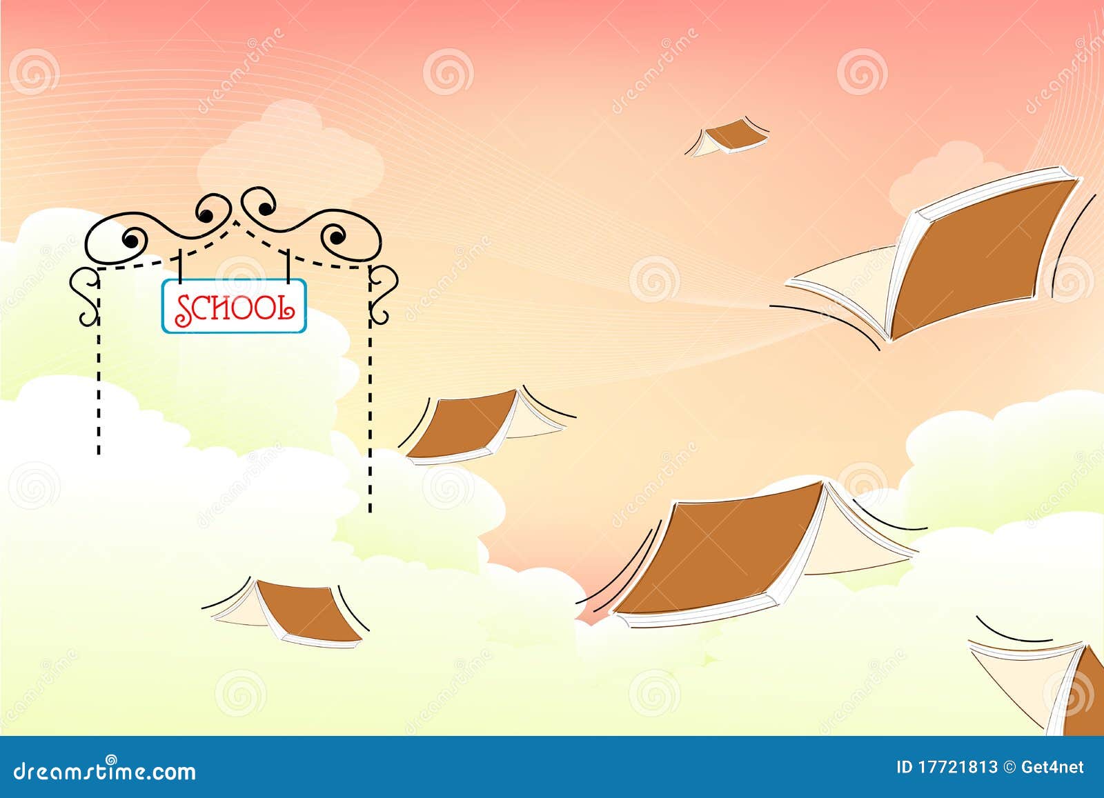 School with flying books stock illustration. Illustration of background ...