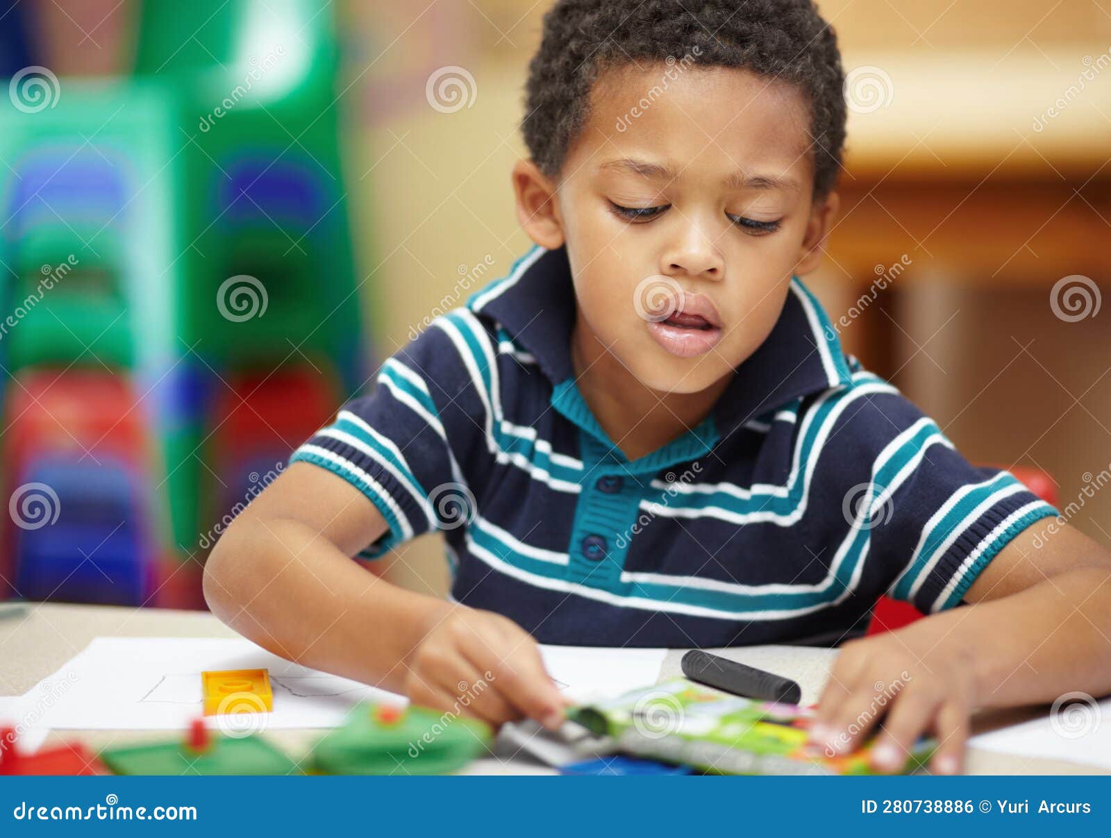 School, Focus and a Child Drawing in a Class for Education, Learning ...