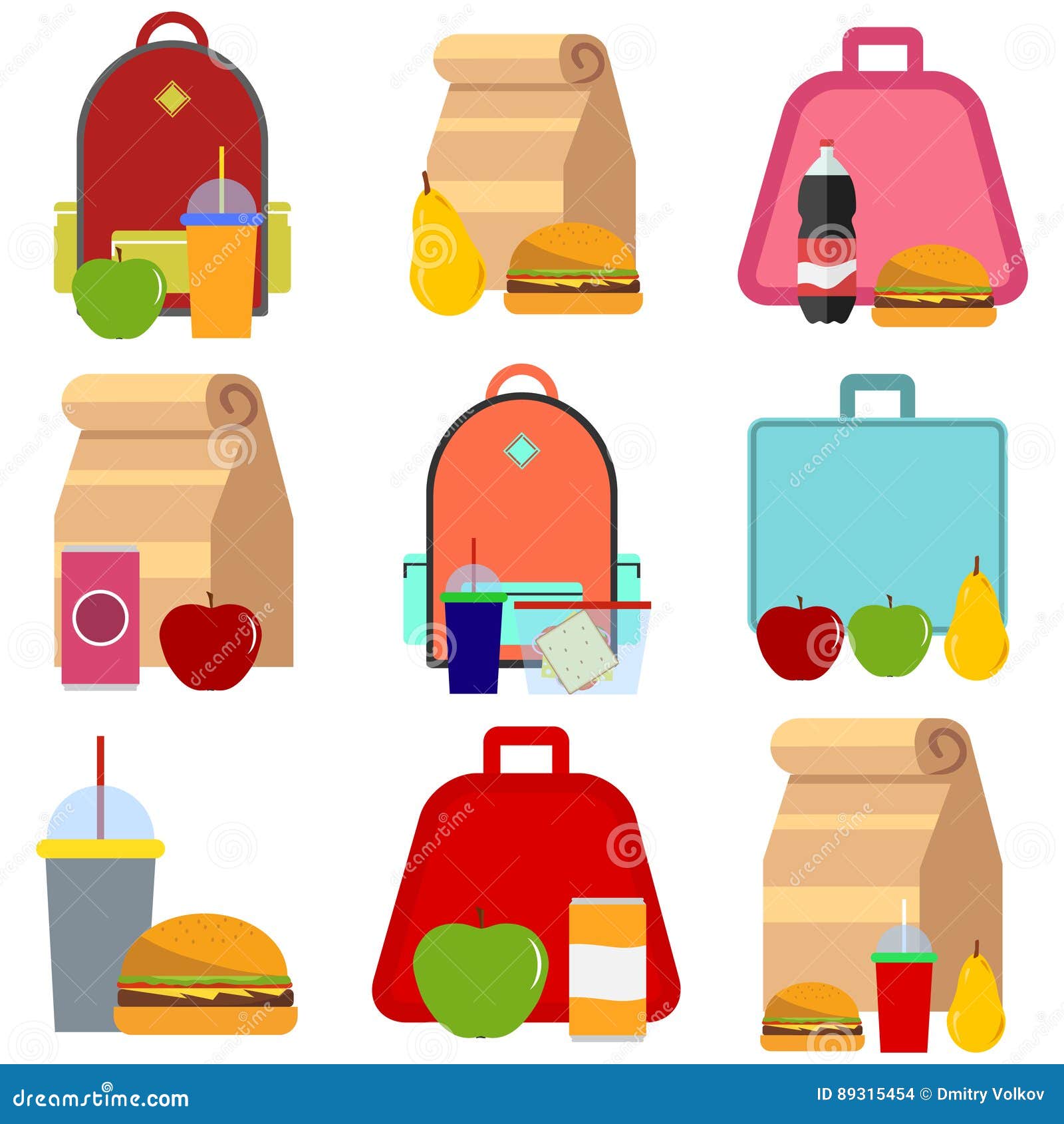 School food stock vector. Illustration of green, lunch - 89315454